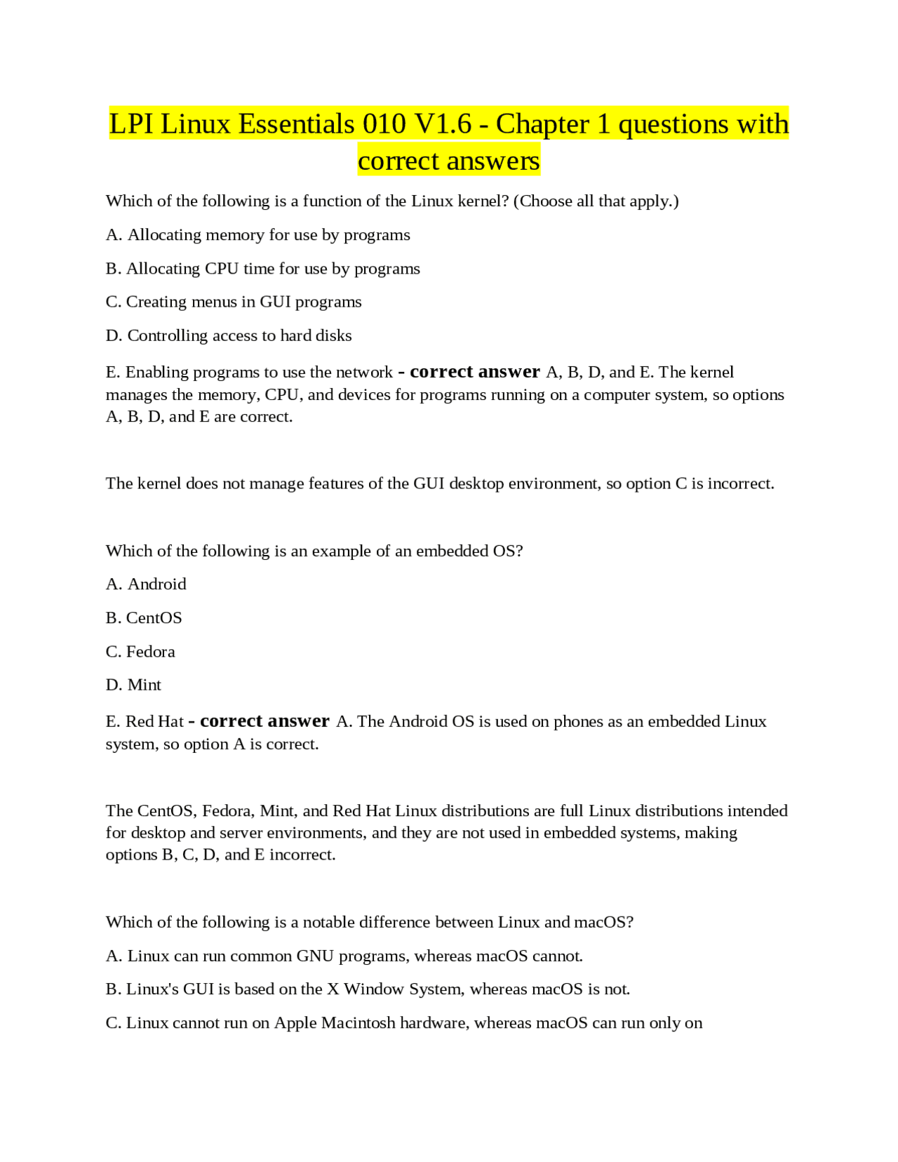 LPI Linux Essentials 010 V1.6 - Chapter 1 Questions and Answers | Exams Software Development ...