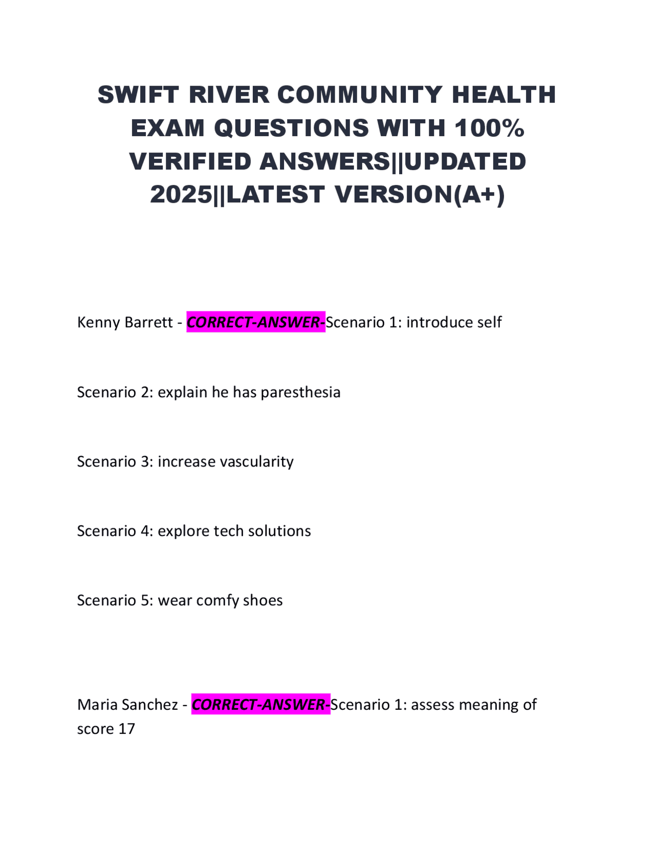 SWIFT RIVER COMMUNITY HEALTH EXAM QUESTIONS WITH 100% VERIFIED ANSWERS ...