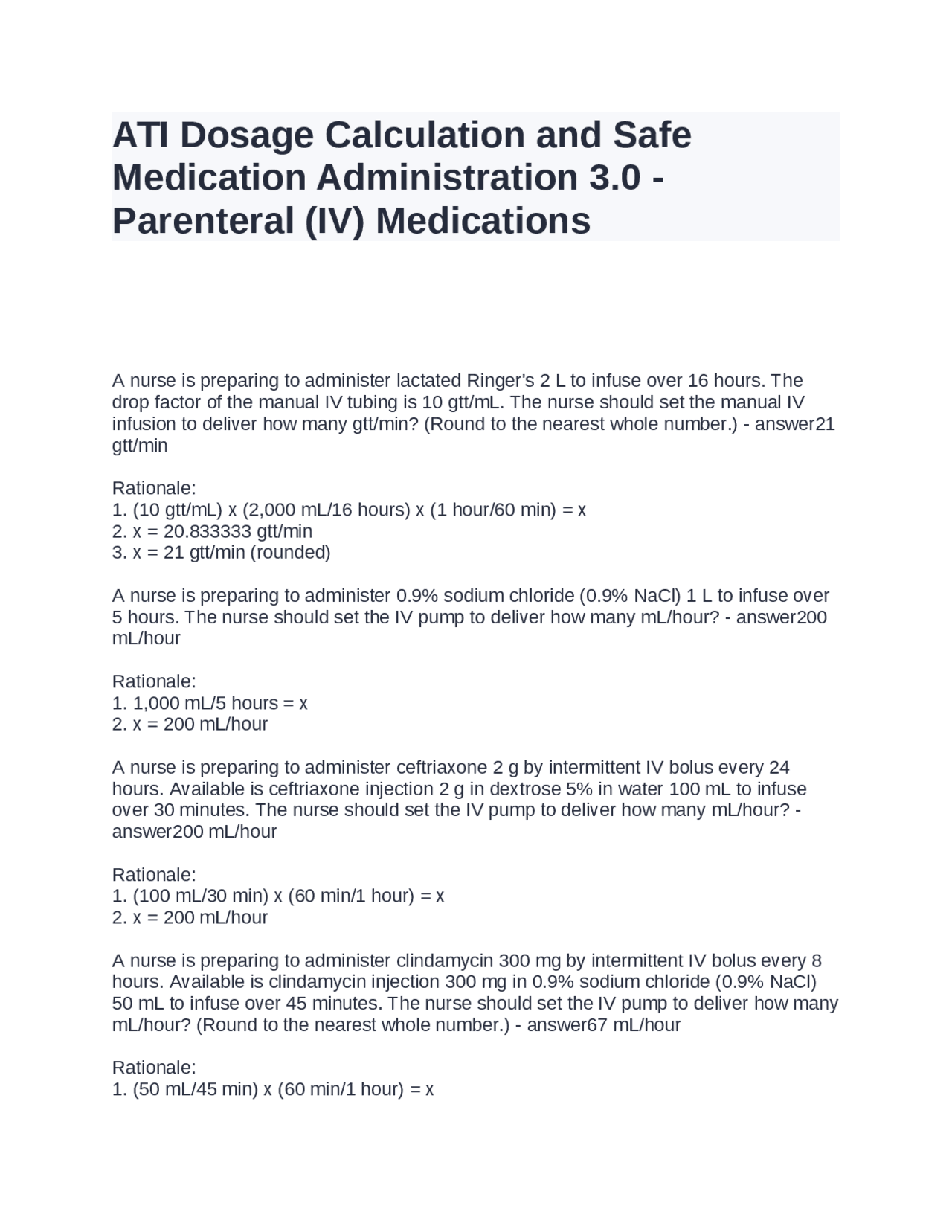 Dosage Calculation and Safe Medication Administration: Parenteral (IV ...