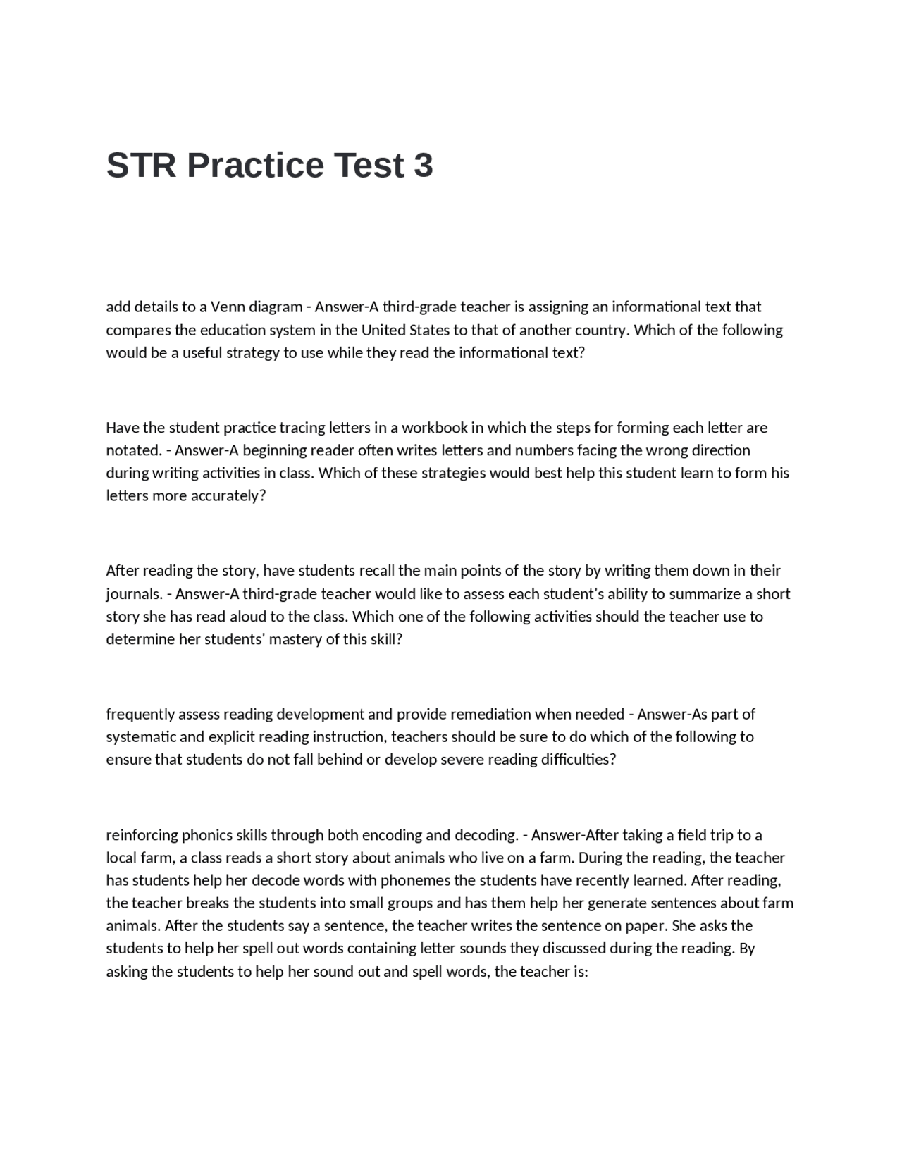STR Practice Test 3 Questions with Correct Answers | Exams Nursing ...