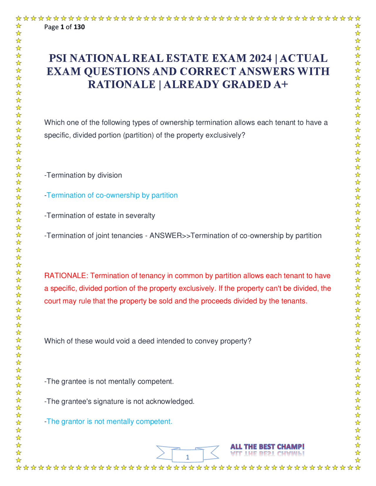 PSI NATIONAL REAL ESTATE EXAM 2024 ACTUAL EXAM QUESTIONS AND CORRECT ...