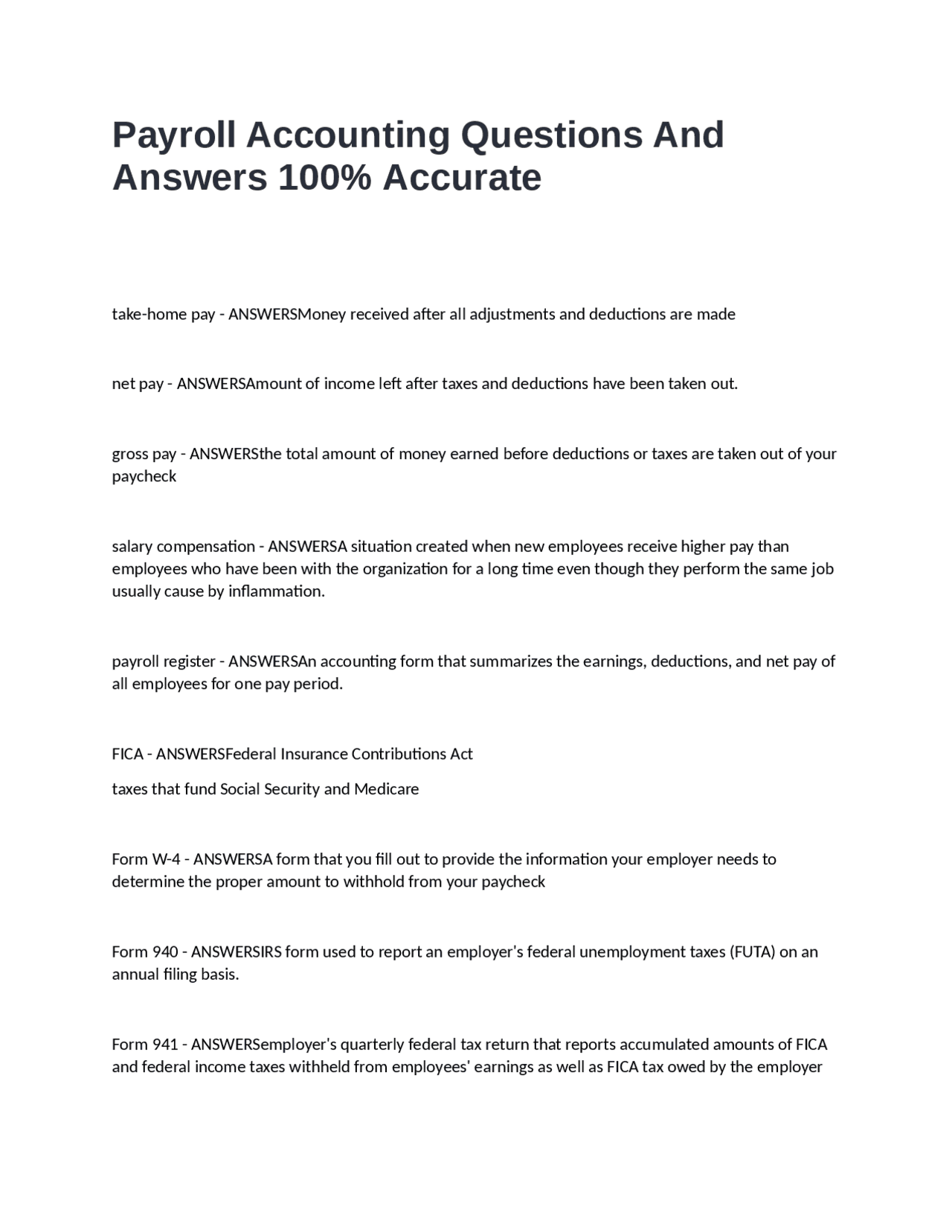 Payroll Accounting Questions And Answers 100% Accurate | Exams ...