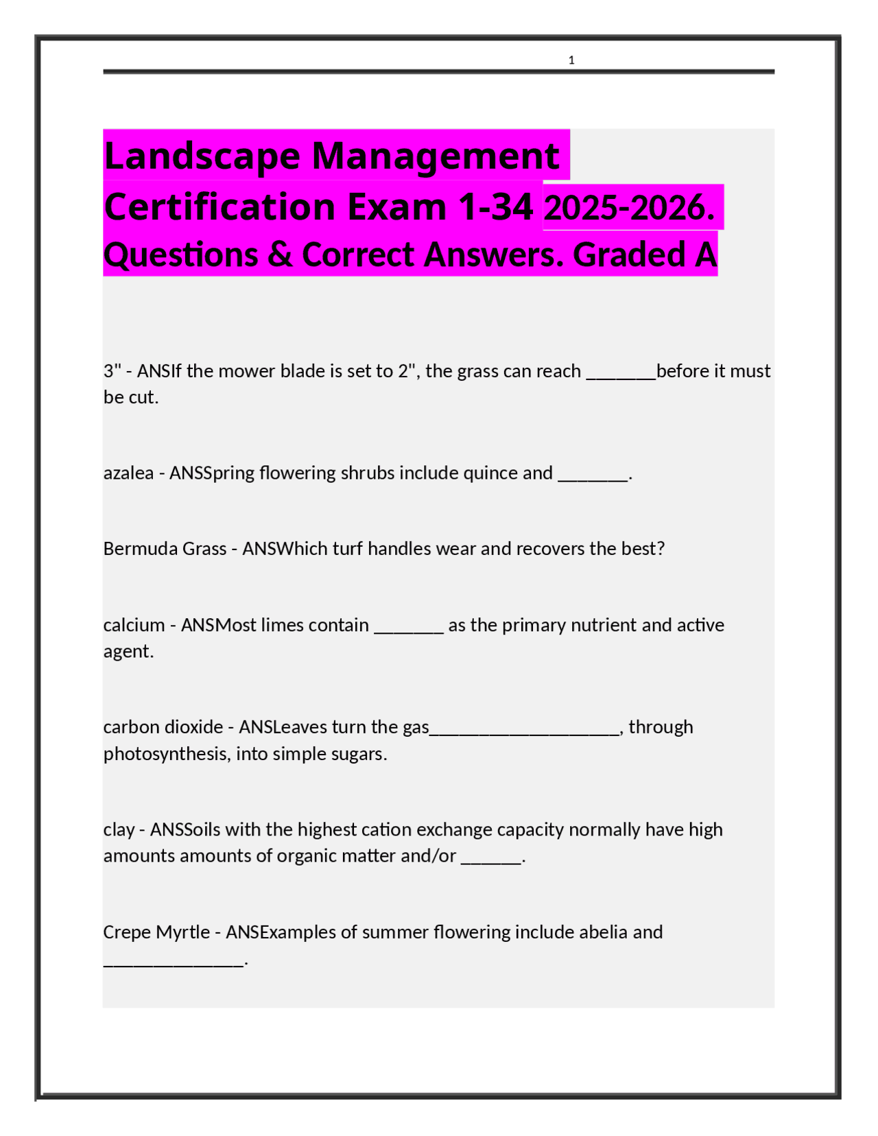 Landscape Management Certification Exam 1-34 2025-2026. Questions ...