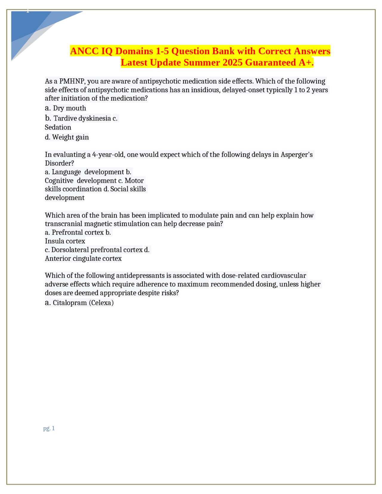 ANCC IQ Domains 1-5 Question Bank with Correct Answers Latest Update ...