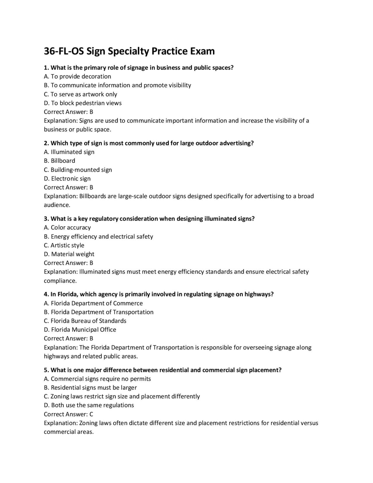 36-FL-OS Sign Specialty Exam | Exams Technology | Docsity