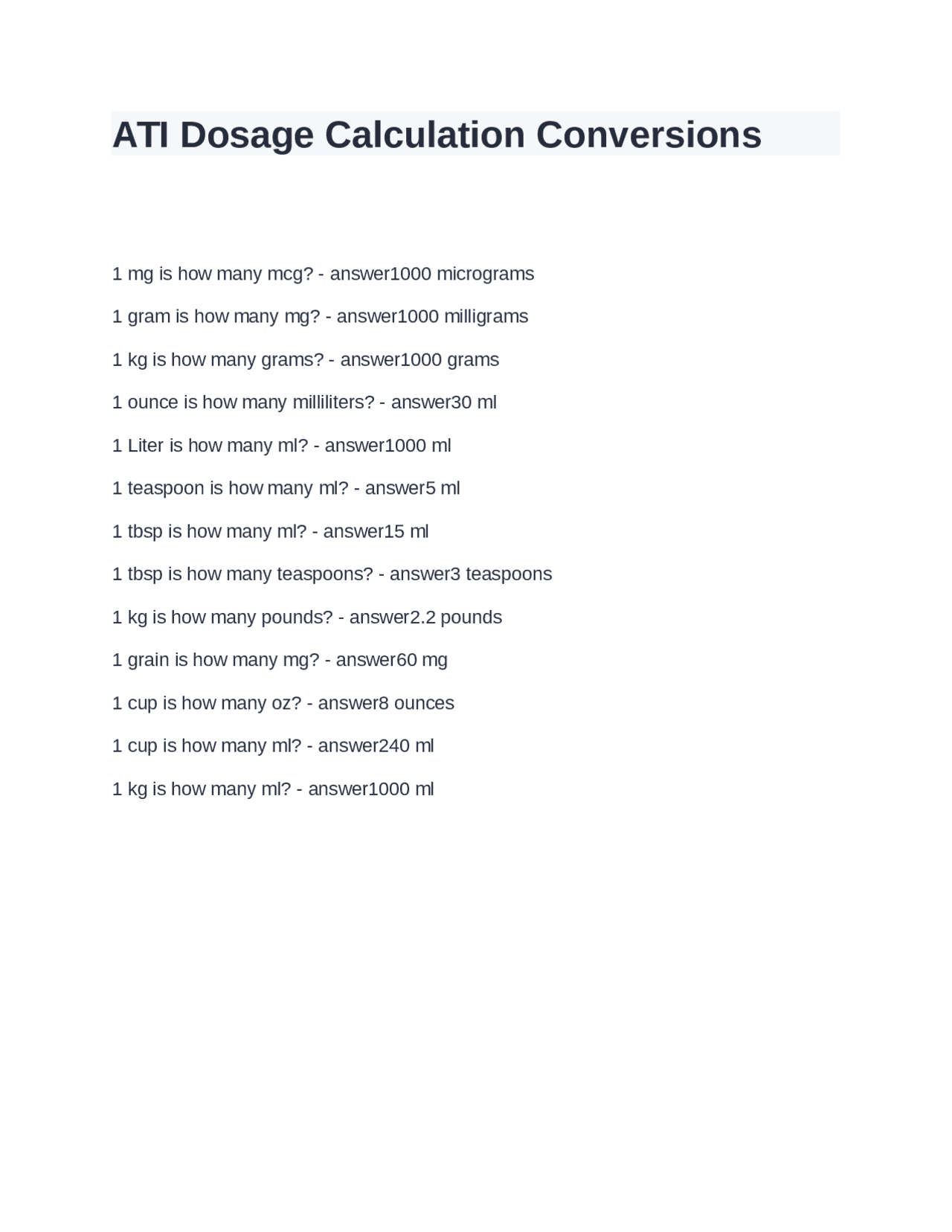 Dosage Calculation Conversions: A Quick Reference Guide for Healthcare ...
