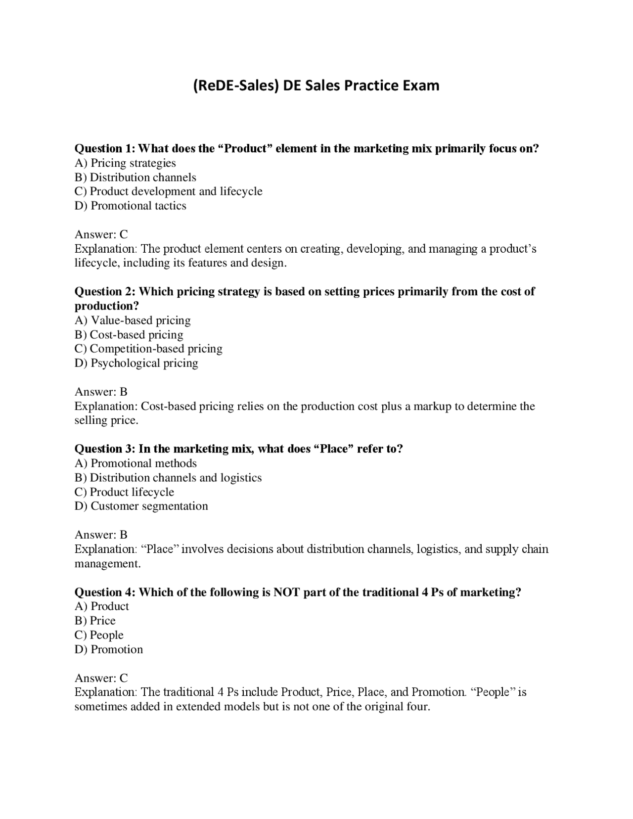 (ReDE-Sales) DE Sales Exam | Exams Technology | Docsity