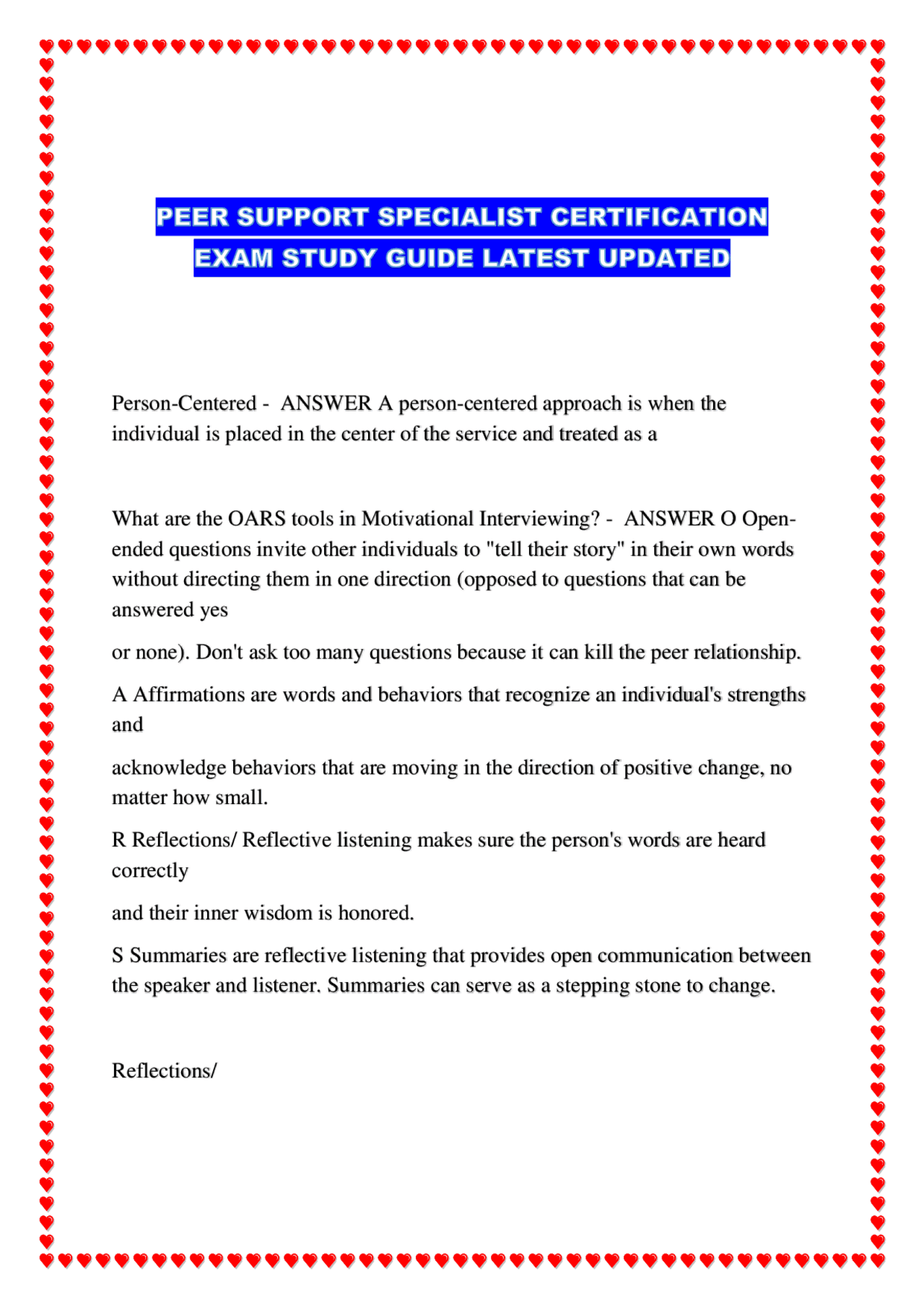 PEER SUPPORT SPECIALIST CERTIFICATION EXAM STUDY GUIDE LATEST UPDATED ...