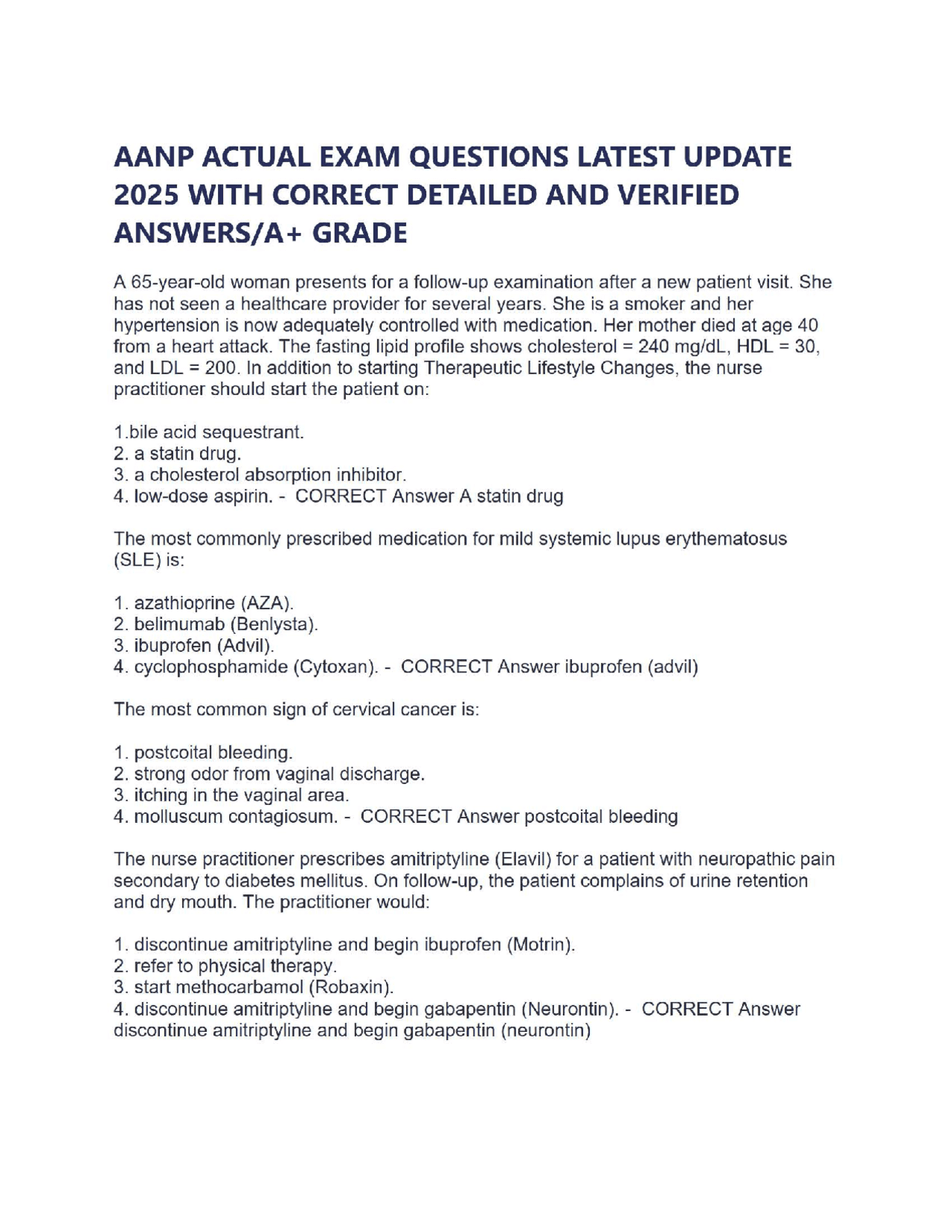 AANP ACTUAL EXAM QUESTIONS LATEST UPDATE 2025 WITH CORRECT DETAILED AND ...