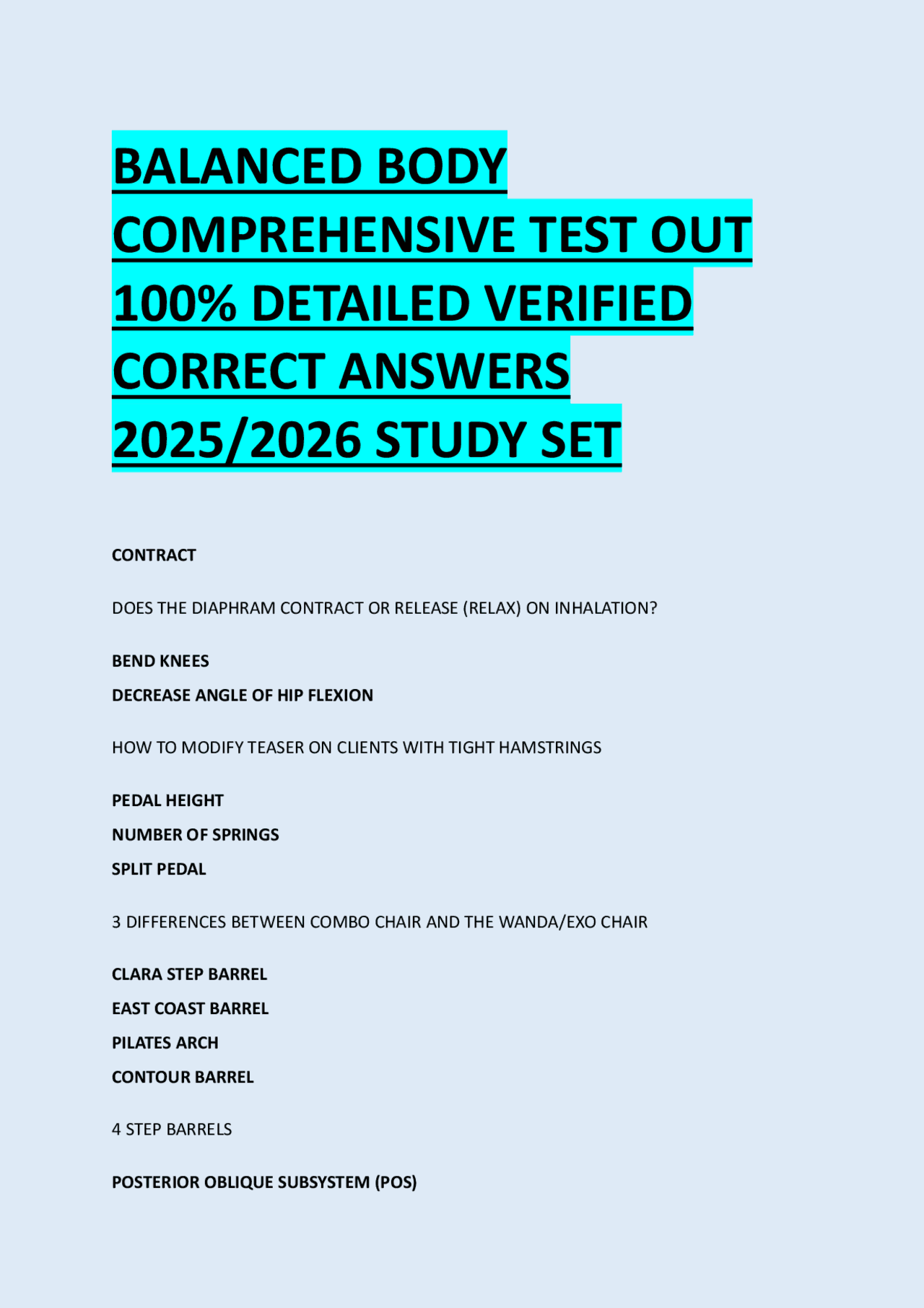 BALANCED BODY COMPREHENSIVE TEST OUT 100% DETAILED VERIFIED CORRECT ...