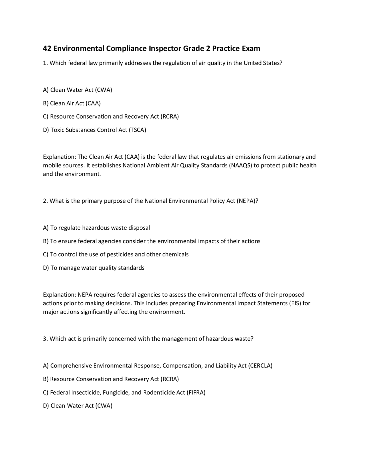 42 Environmental Compliance Inspector Grade 2 Exam | Exams Technology ...