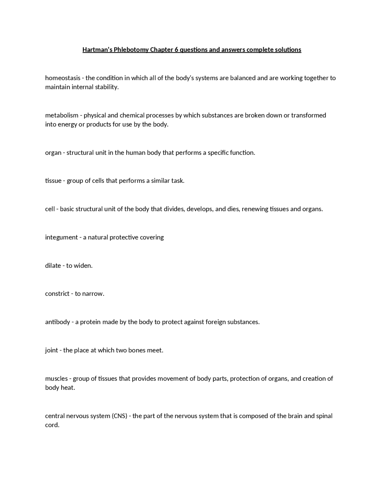 Hartman's Phlebotomy Chapter 6 questions and answers complete solutions ...