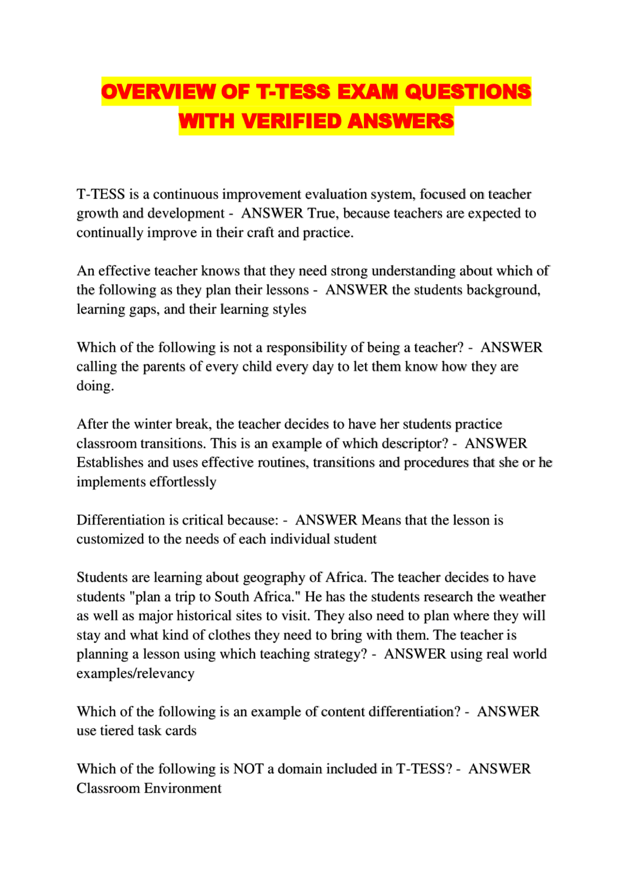 T-TESS Exam Questions and Answers: A Guide for Texas Teachers | Exams ...