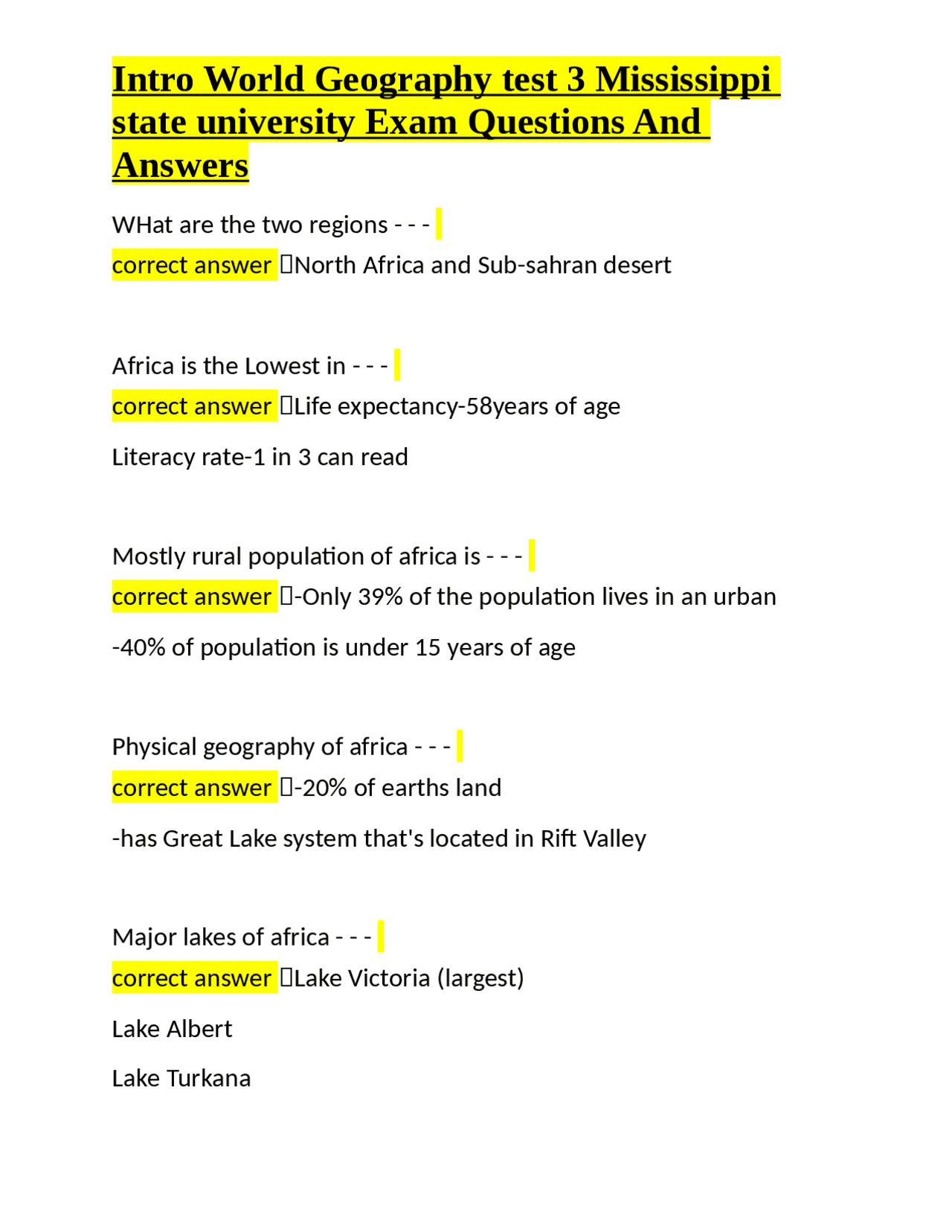 Intro World Geography test 3 Mississippi state university Exam ...