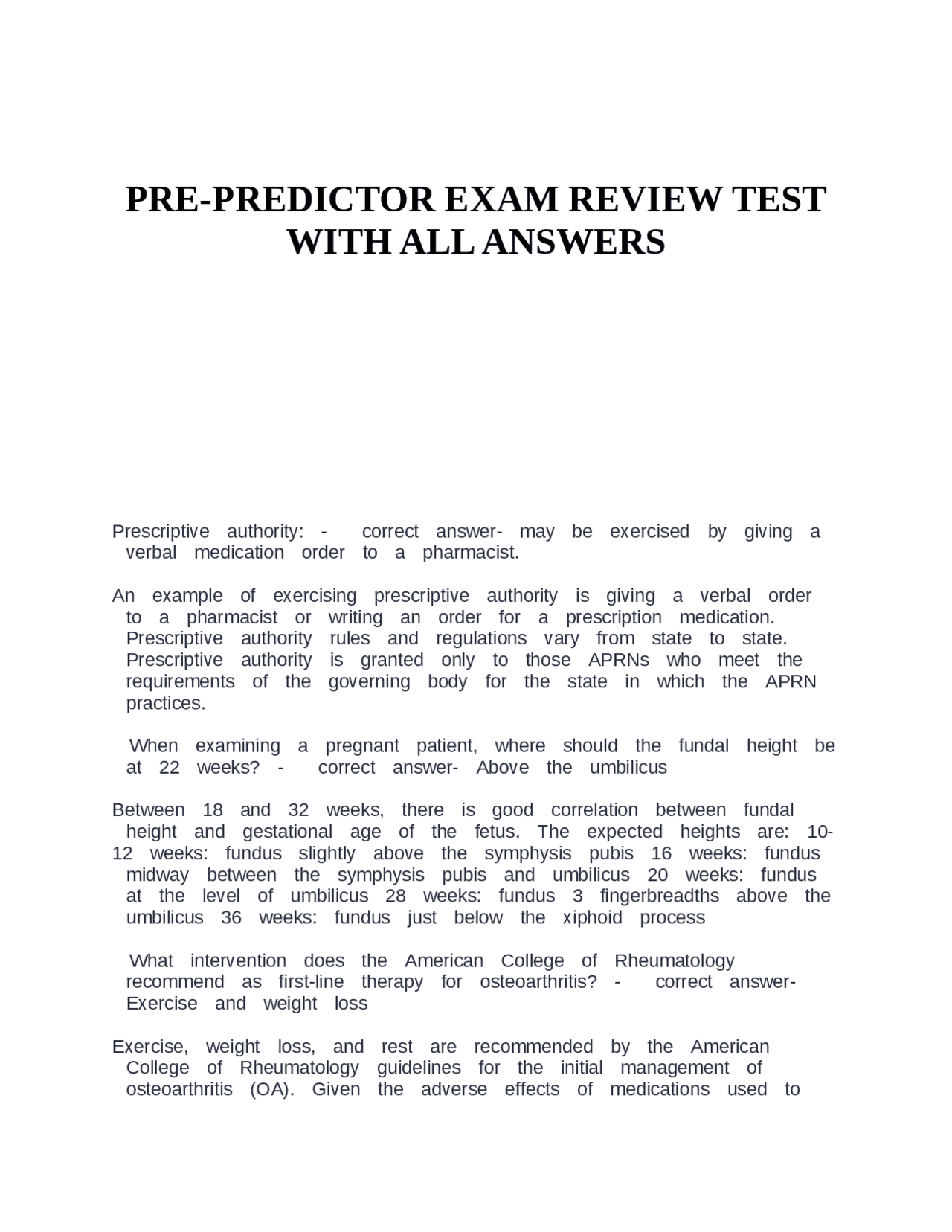 PRE-PREDICTOR EXAM REVIEW TEST WITH ALL ANSWERS | Exams Advanced ...