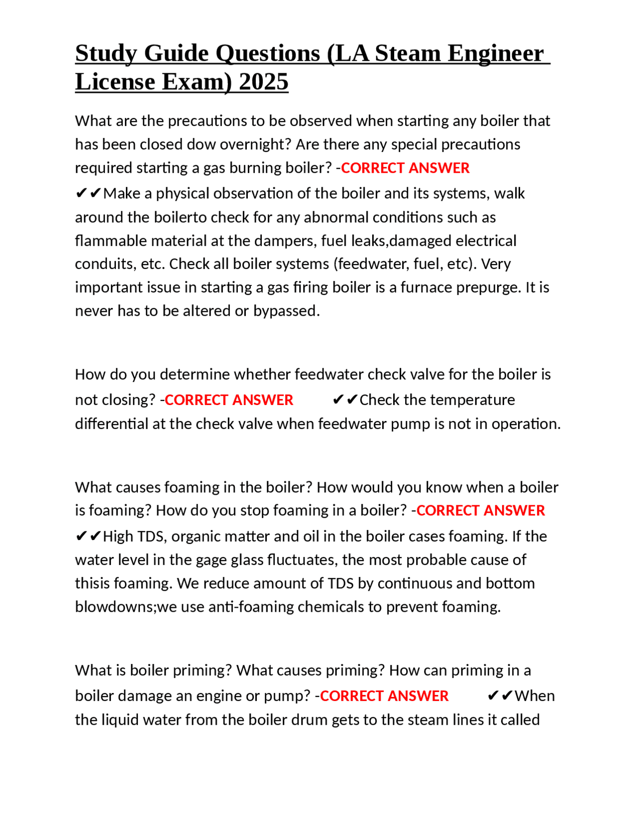 LA Steam Engineer License Exam Study Guide: Boiler Operations ...