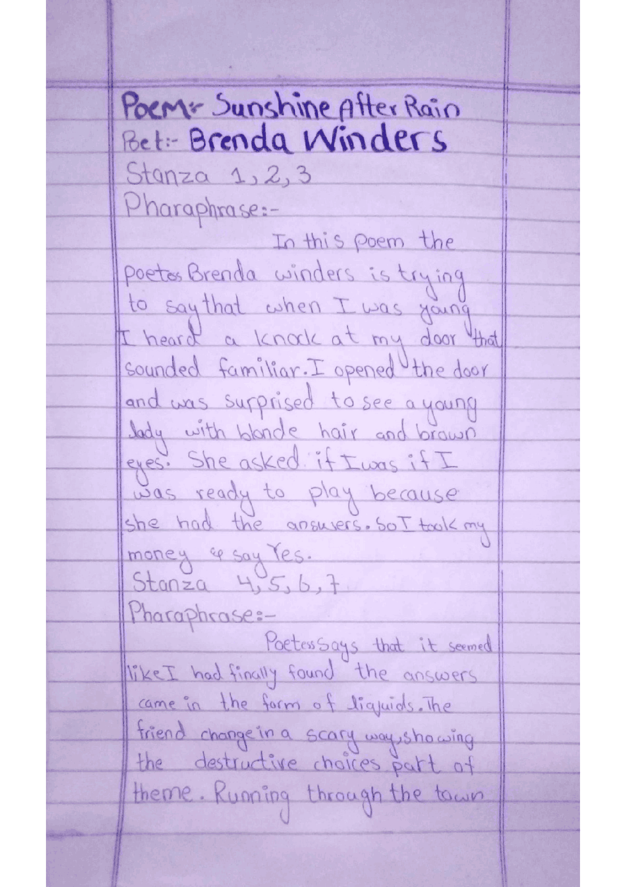 Sunshine After rain poem paraphrase by Brenda winders | Lecture notes ...