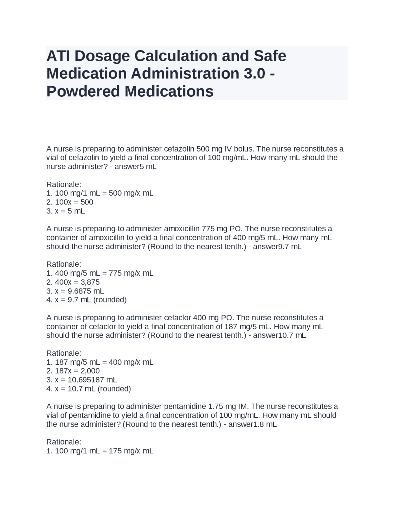 ATI Dosage Calculation and Safe Medication Administration 3.0 ...