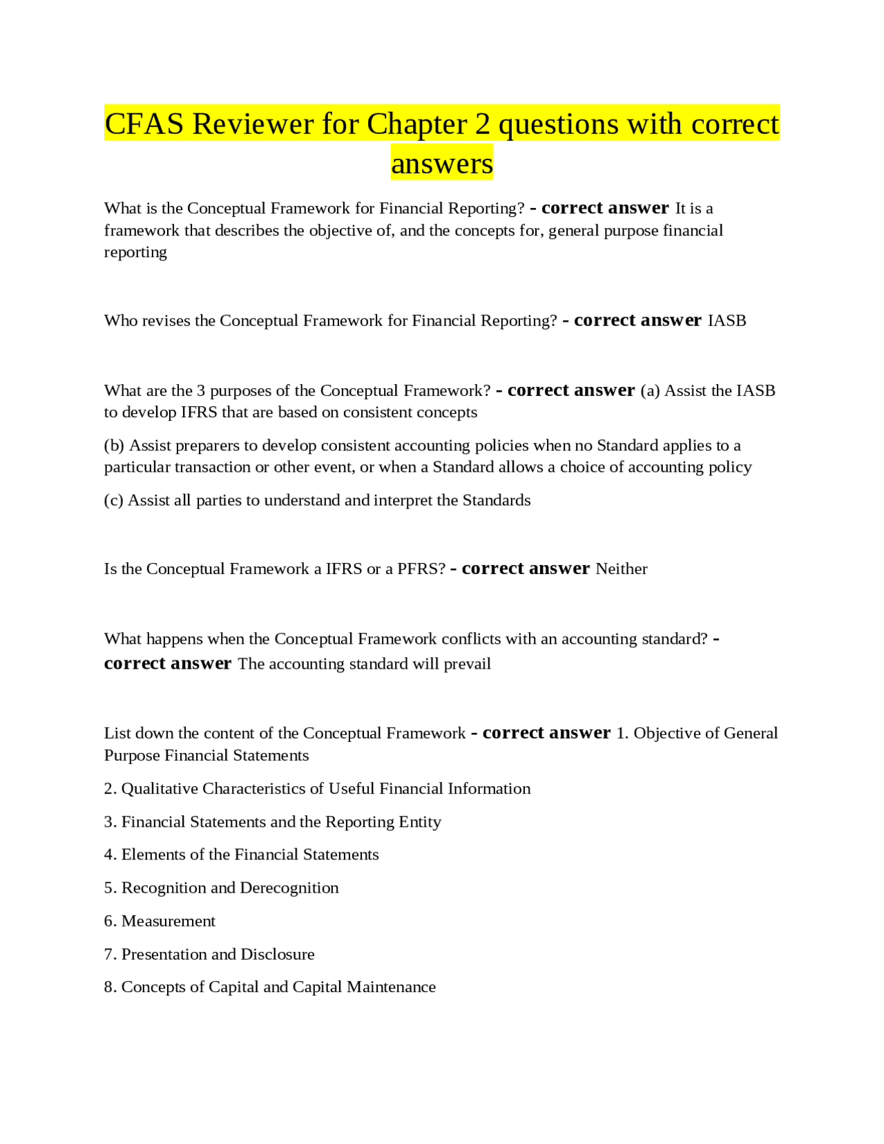 Conceptual Framework for Financial Reporting: Questions and Answers for ...