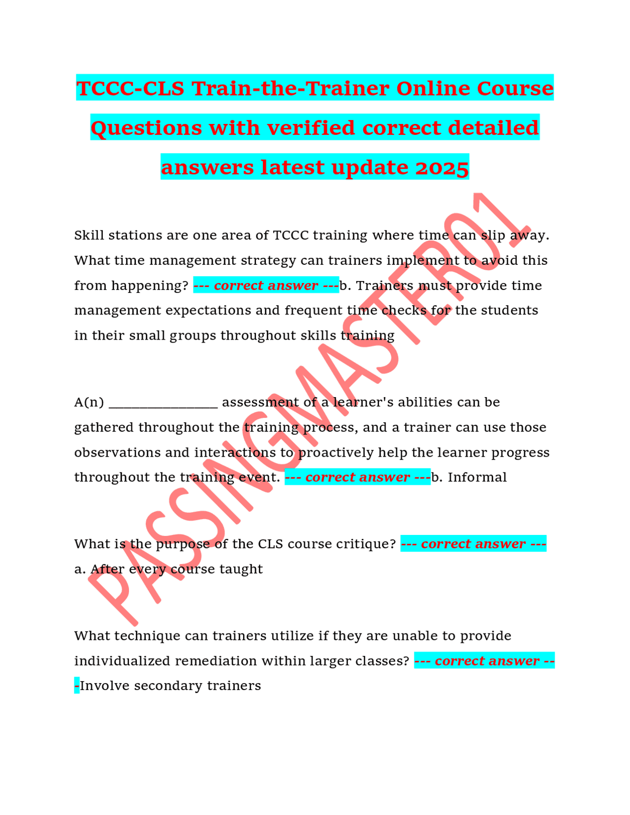 TCCC-CLS Train-the-Trainer Online Course: Questions and Answers | Exams ...