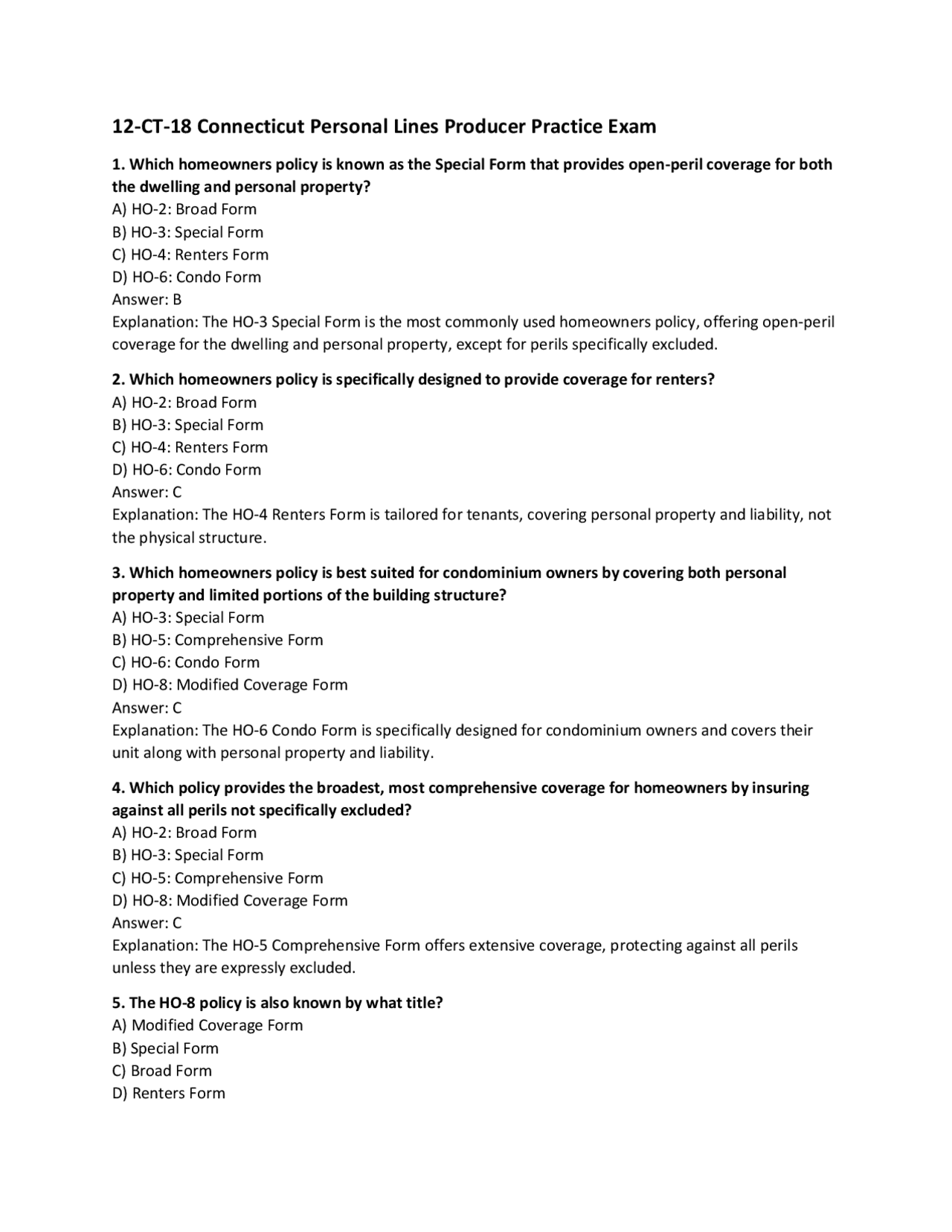 12-CT-18 Connecticut Personal Lines Producer Exam | Exams Technology ...