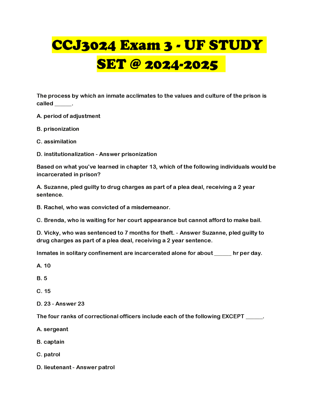 CCJ3024 Exam 3 - UF STUDY - Criminal Justice Exam Questions and Answers ...