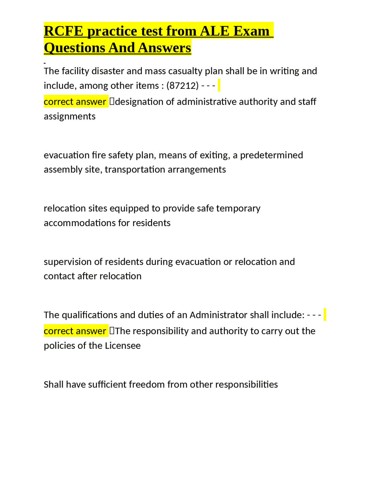 RCFE practice test from ALE Exam Questions And Answers | Exams Social ...