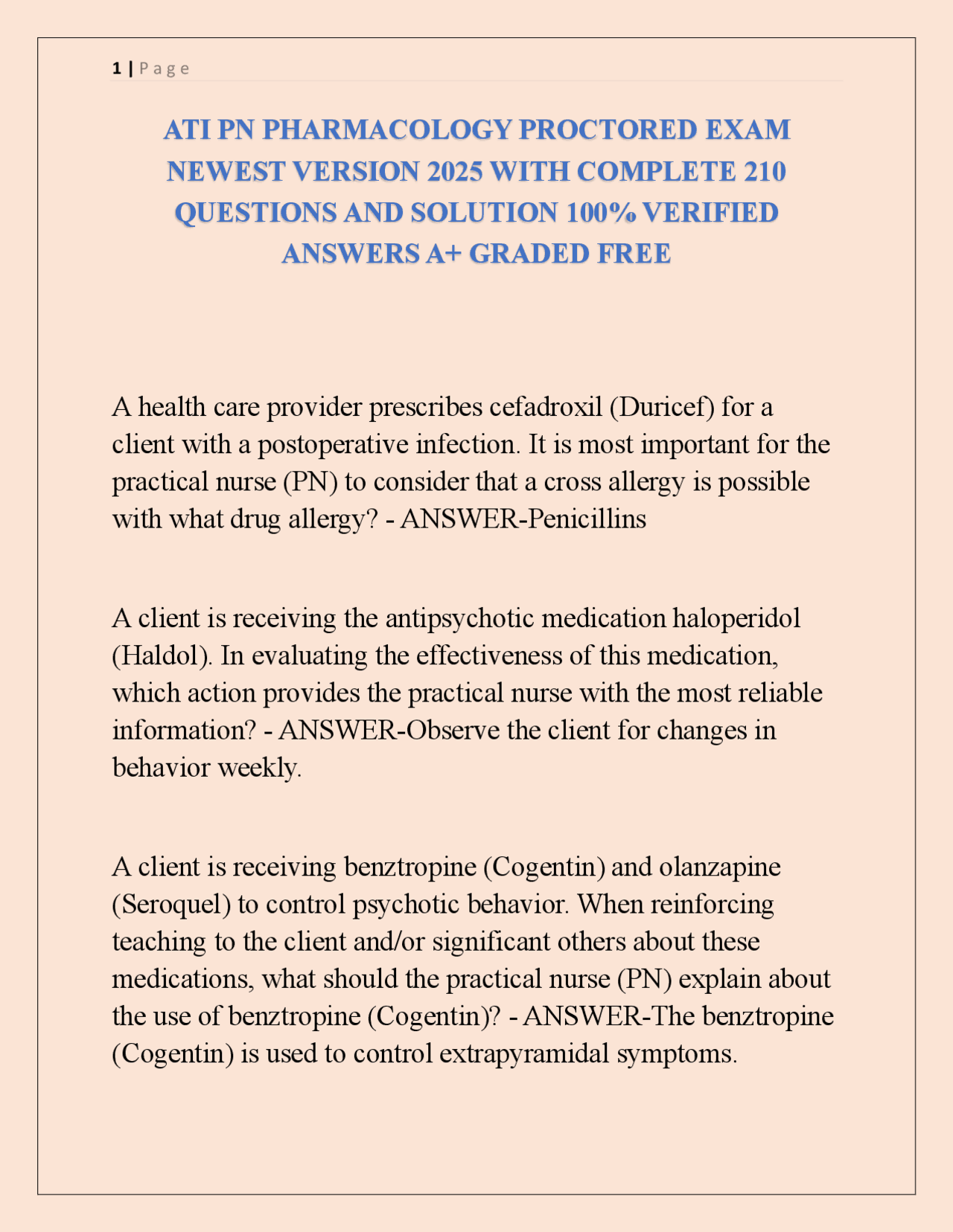 ATI PN PHARMACOLOGY PROCTORED EXAM NEWEST VERSION 2025 WITH COMPLETE ...