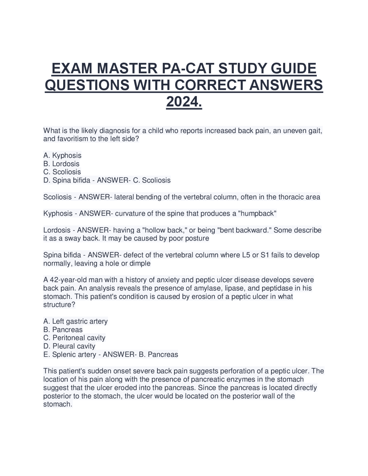 EXAM MASTER PA-CAT STUDY GUIDE QUESTIONS WITH CORRECT ANSWERS 2024..pdf ...