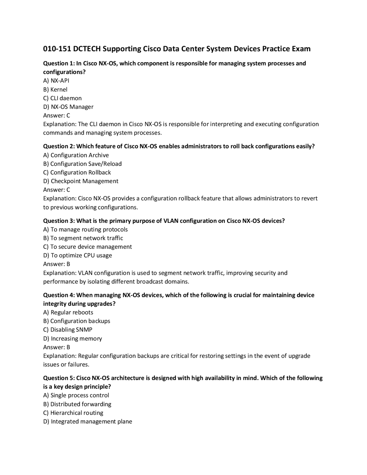 010-151 DCTECH Supporting Cisco Data Center System Devices Exam | Exams Technology | Docsity