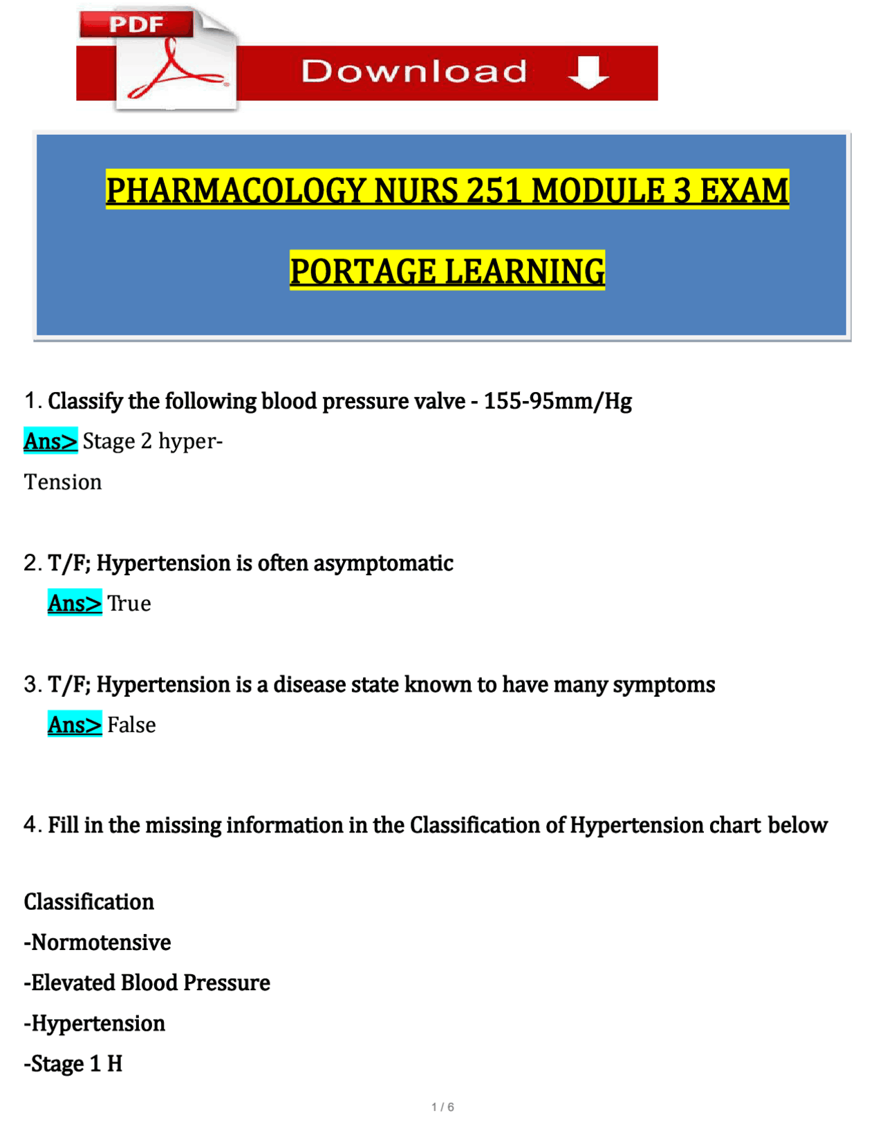 Pharmacology NURS 251 Module 3 Exam (2025 / 2026) portage learning/Geneva College | Exams ...