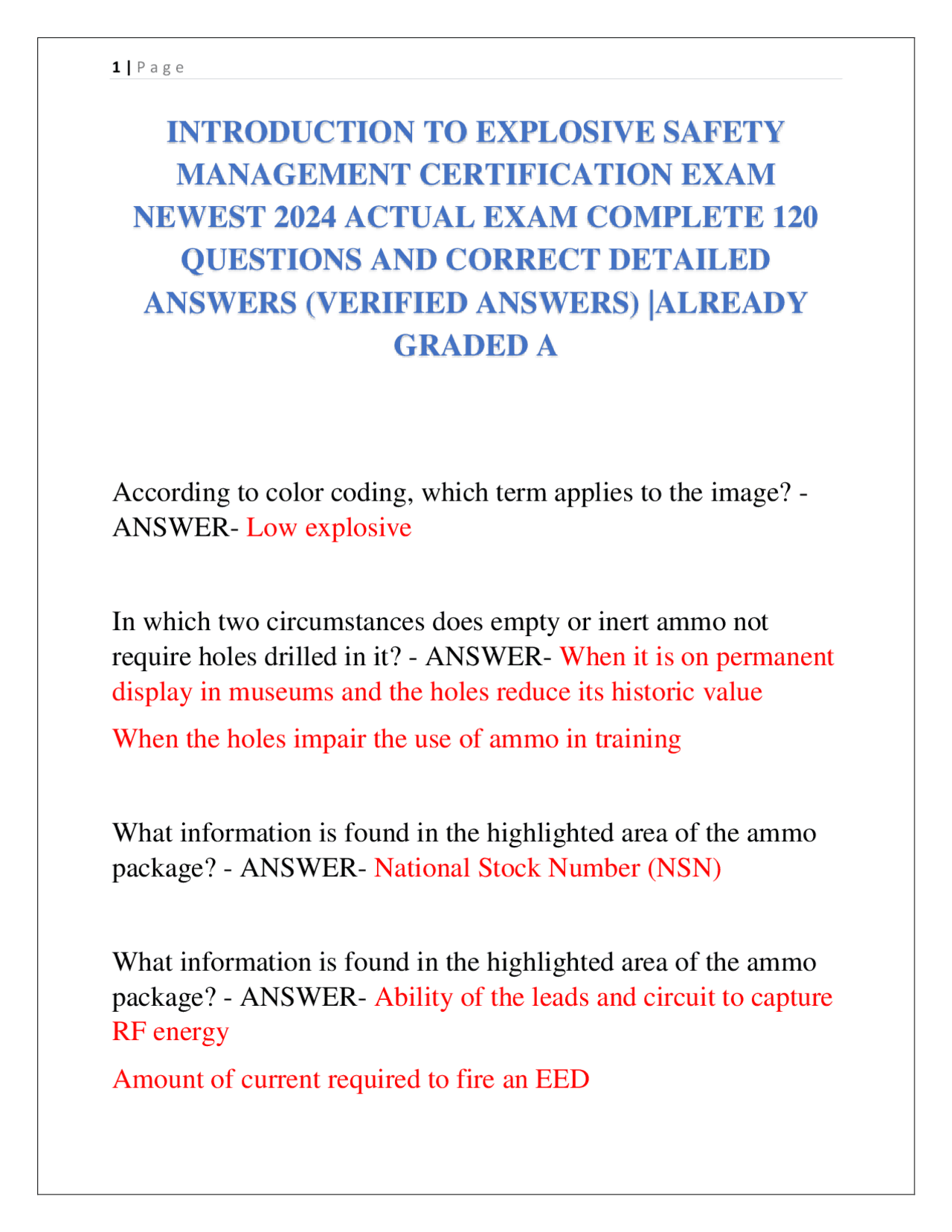 INTRODUCTION TO EXPLOSIVE SAFETY MANAGEMENT CERTIFICATION EXAM NEWEST ...