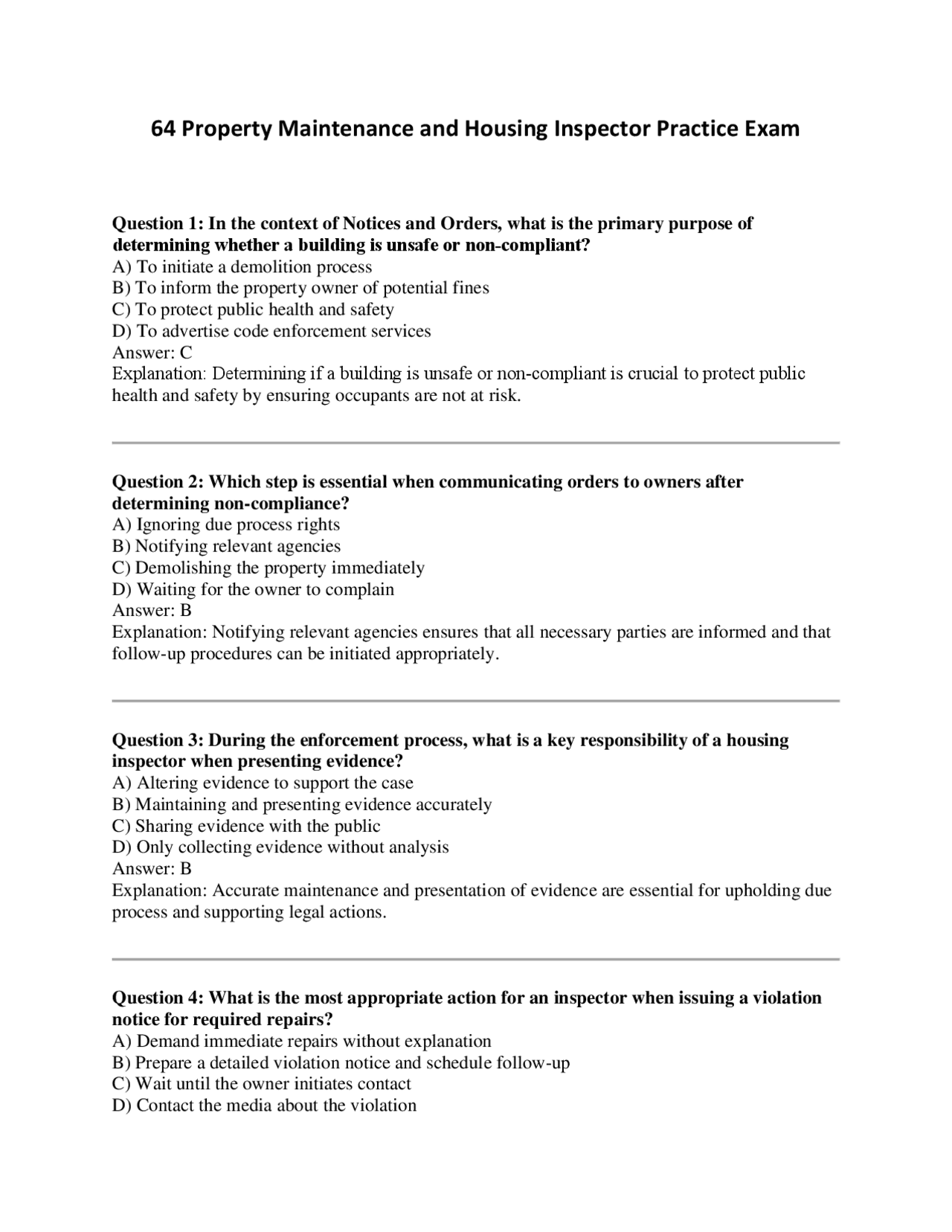64 Property Maintenance and Housing Inspector Exam | Exams Technology ...