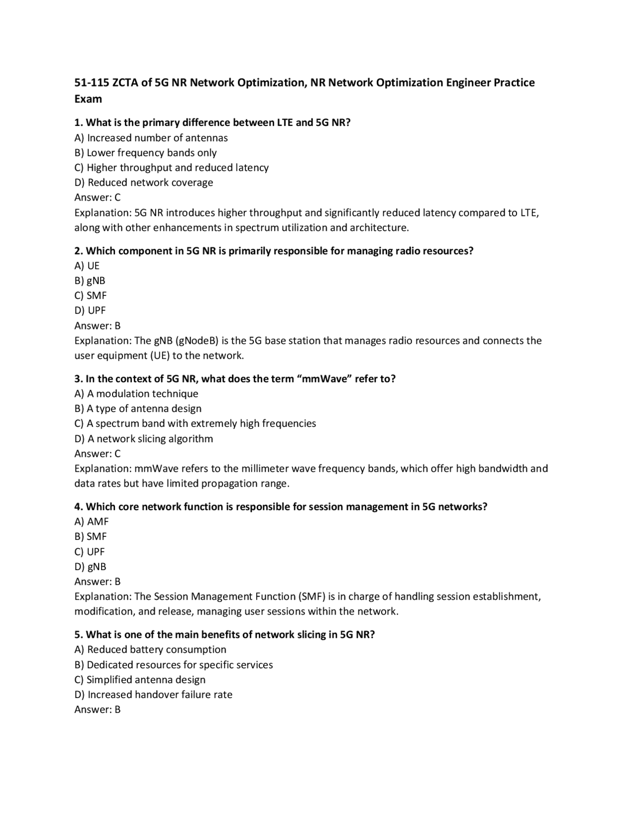 51-115 ZCTA of 5G NR Network Optimization, NR Network Optimization Engineer Exam | Exams ...