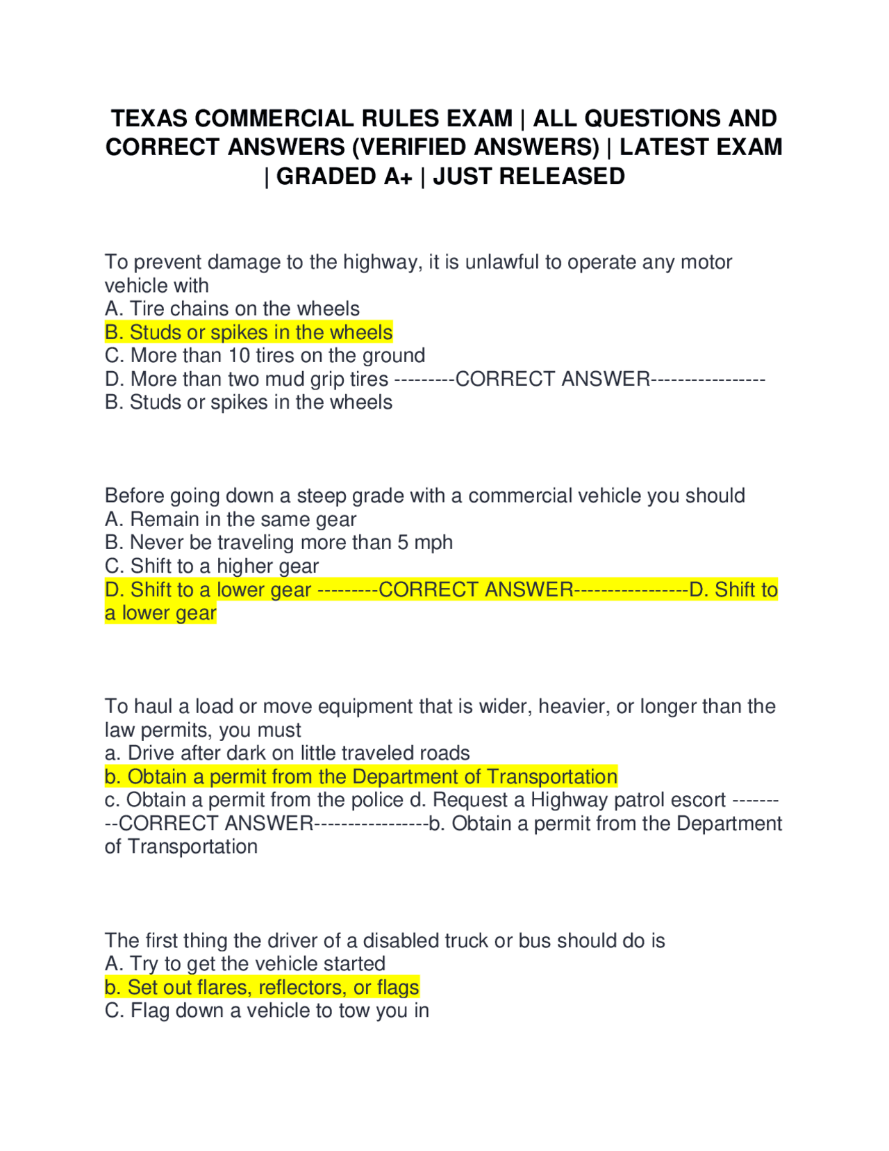Texas Commercial Rules Exam: Questions and Answers | Exams Traffic ...