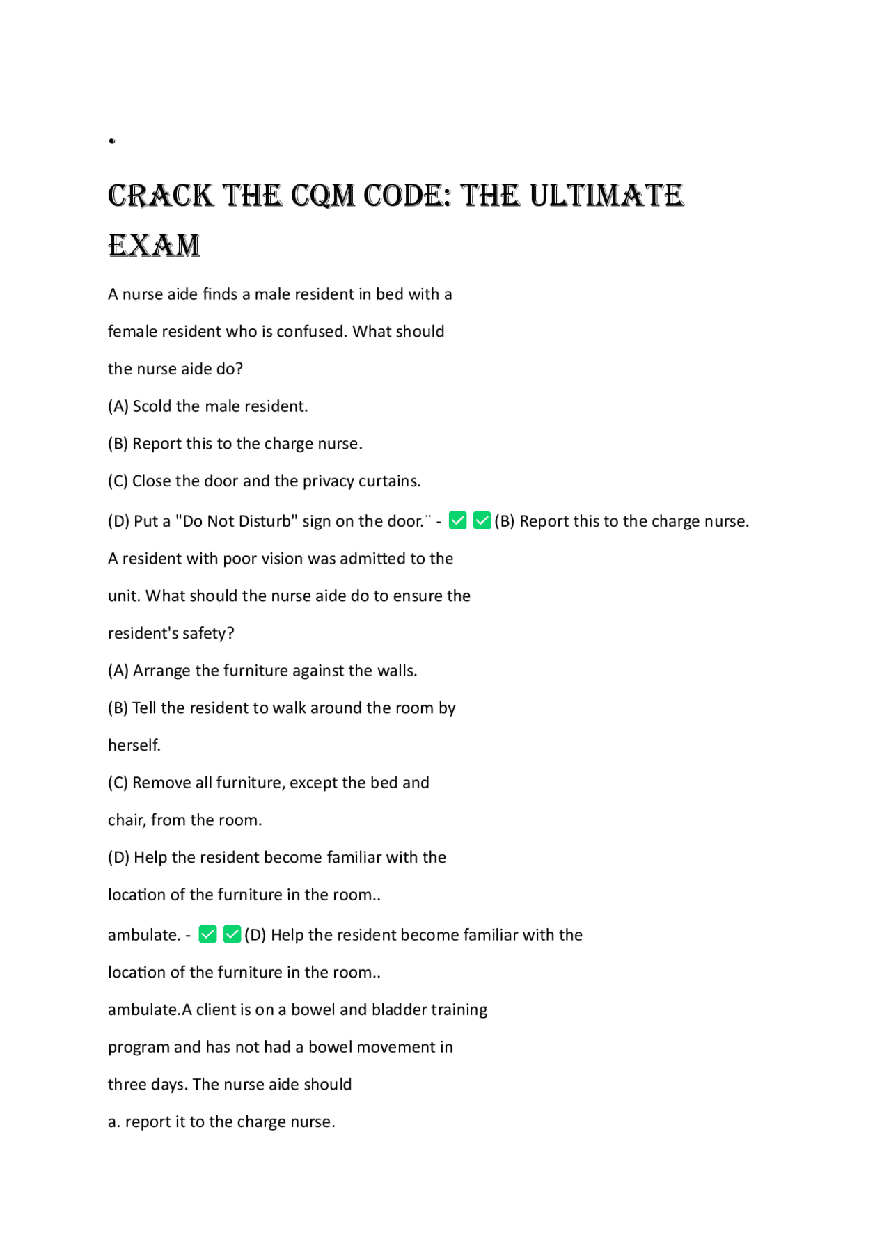 Crack the CQM Code: The Ultimate Exam | Exams Nursing | Docsity