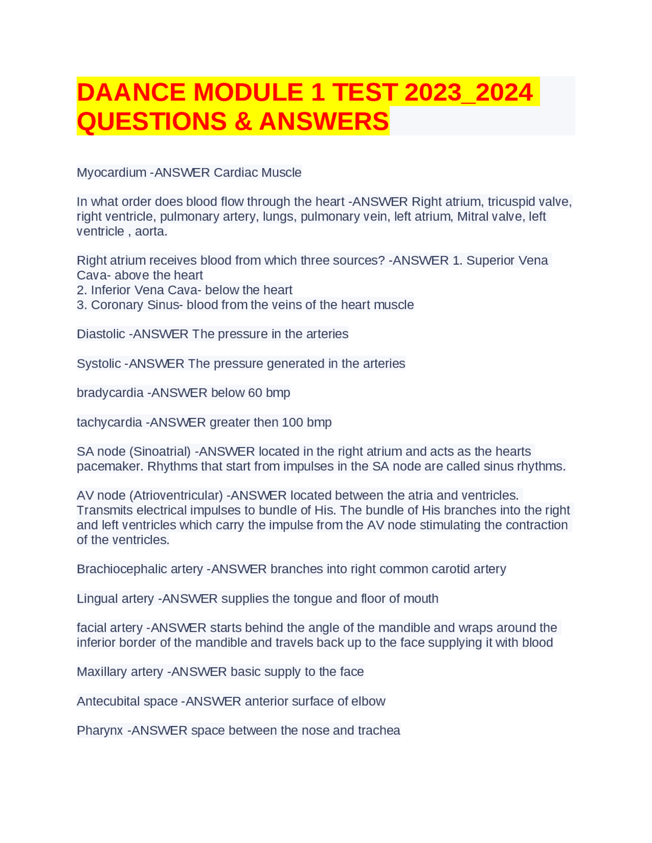 DAANCE MODULE 1 TEST 2023_2024 QUESTIONS & ANSWERS | Exams Nursing ...