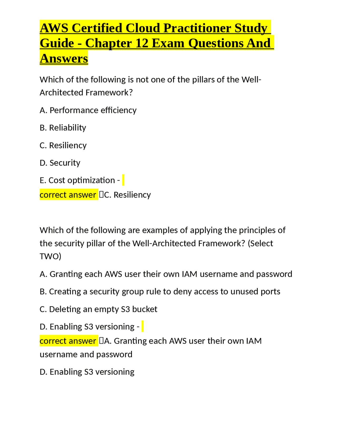 AWS Certified Cloud Practitioner Study Guide - Chapter 12 Exam Questions and Answers | Exams ...