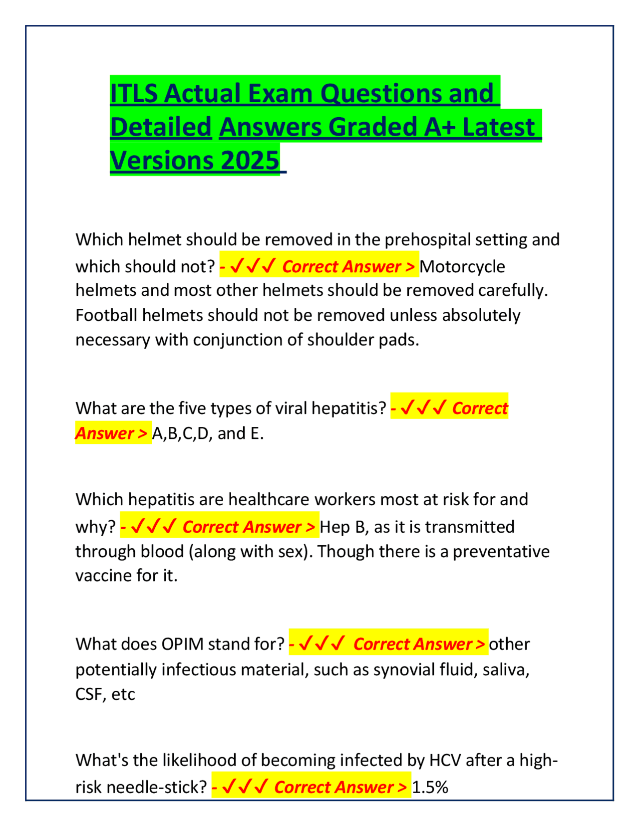 ITLS Exam Questions and Answers: A Comprehensive Guide for Healthcare ...