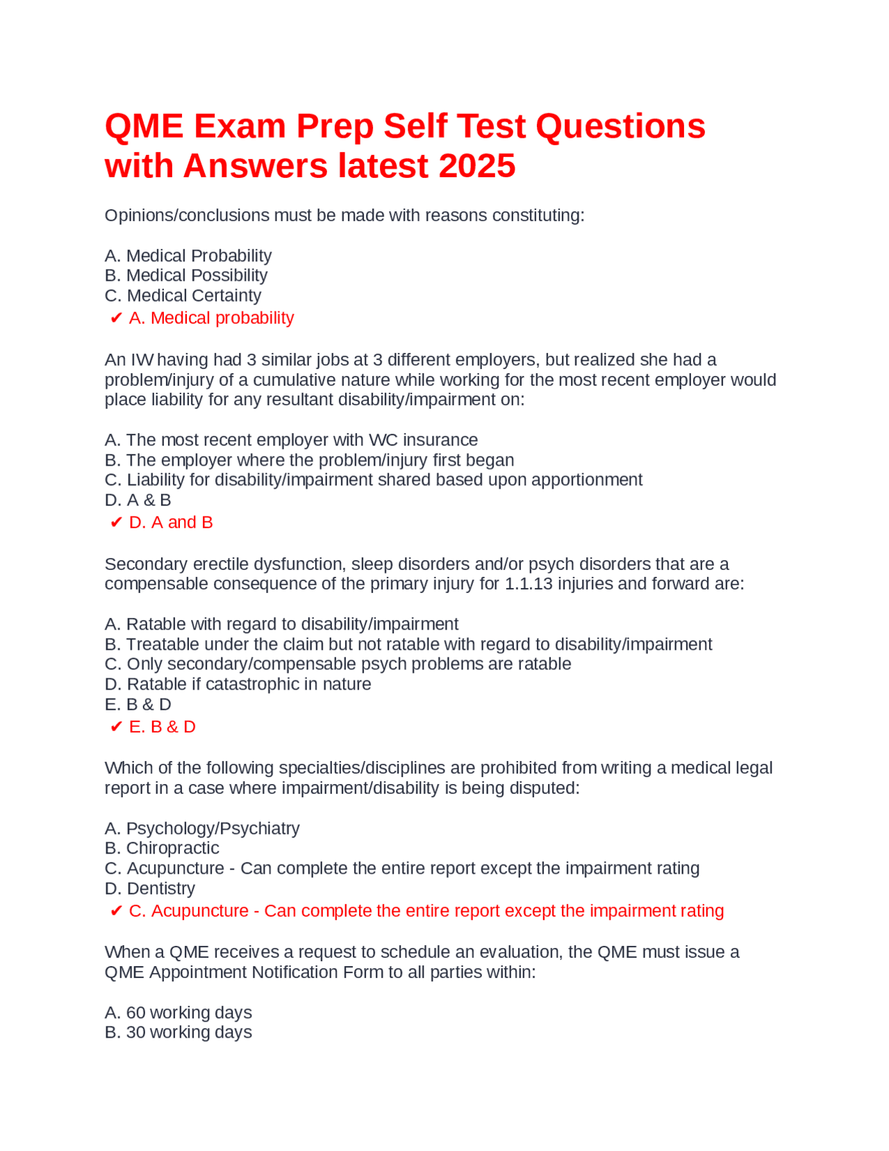 QME Exam Prep Self Test Questions with Answers latest 2025 | Exams Law ...