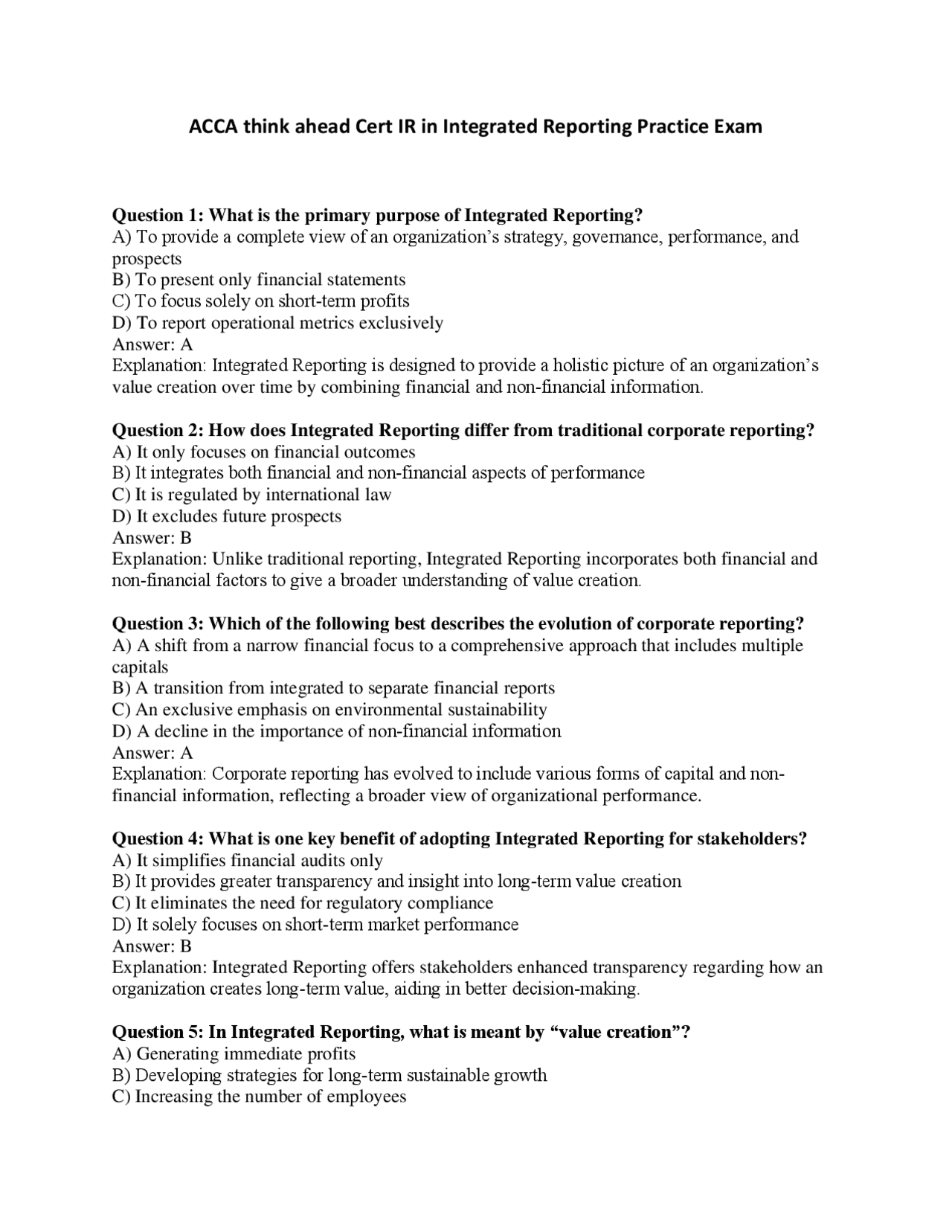 ACCA think ahead Cert IR in Integrated Reporting Exam | Exams ...