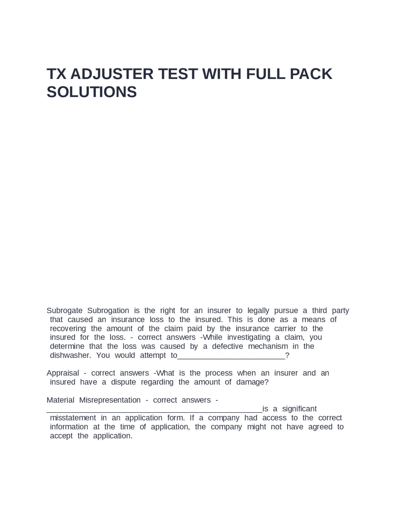 TX ADJUSTER TEST WITH FULL PACK SOLUTIONS | Exams Advanced Education ...