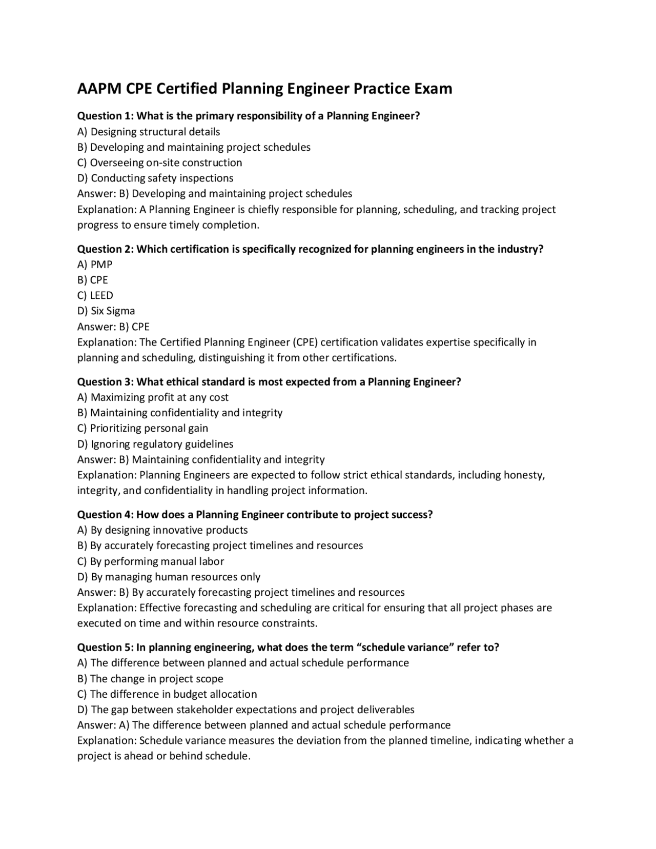 AAPM CPE Certified Planning Engineer Exam | Exams Technology | Docsity