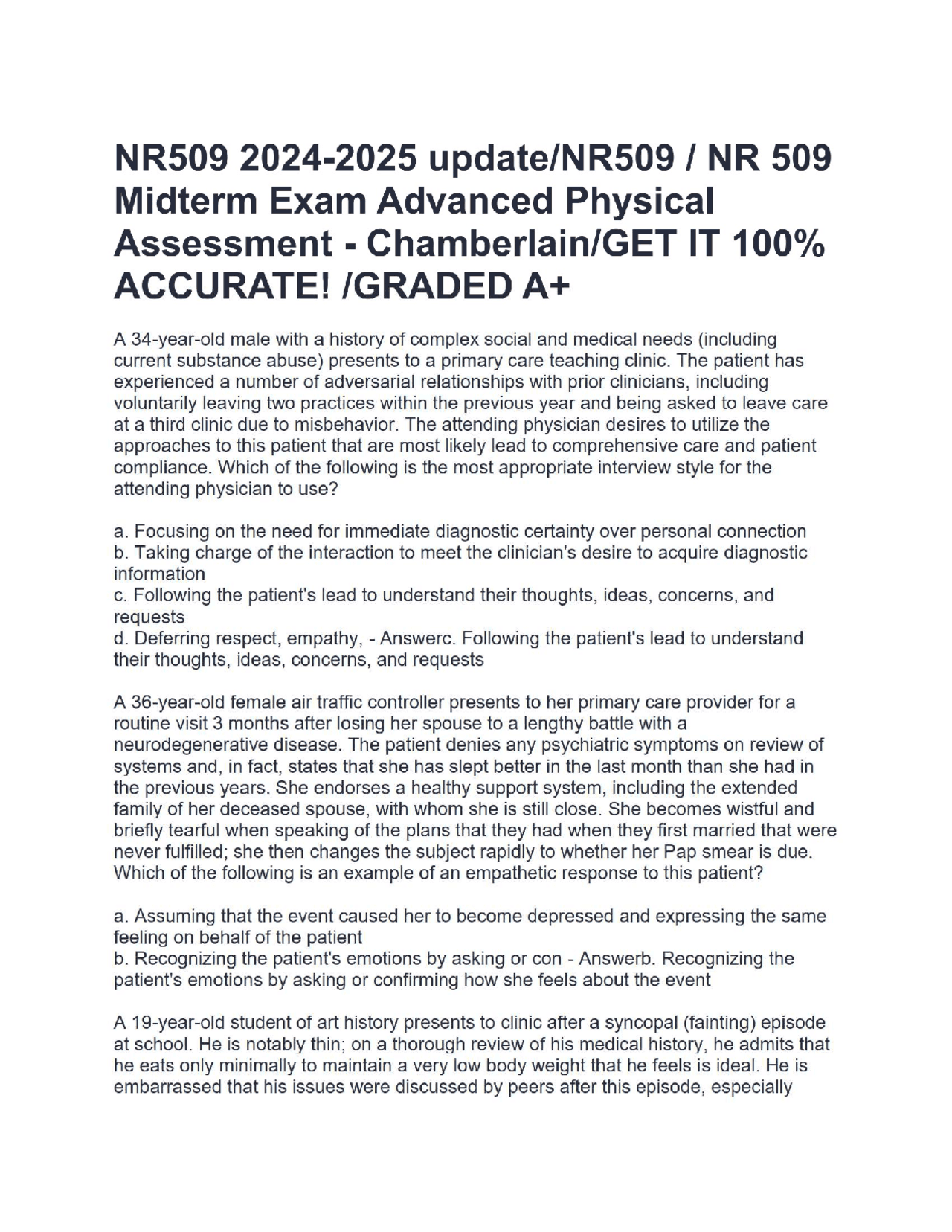 NR509 2024-2025 update/NR509 / NR 509 Midterm Exam Advanced Physical Assessment - Chamberl ...