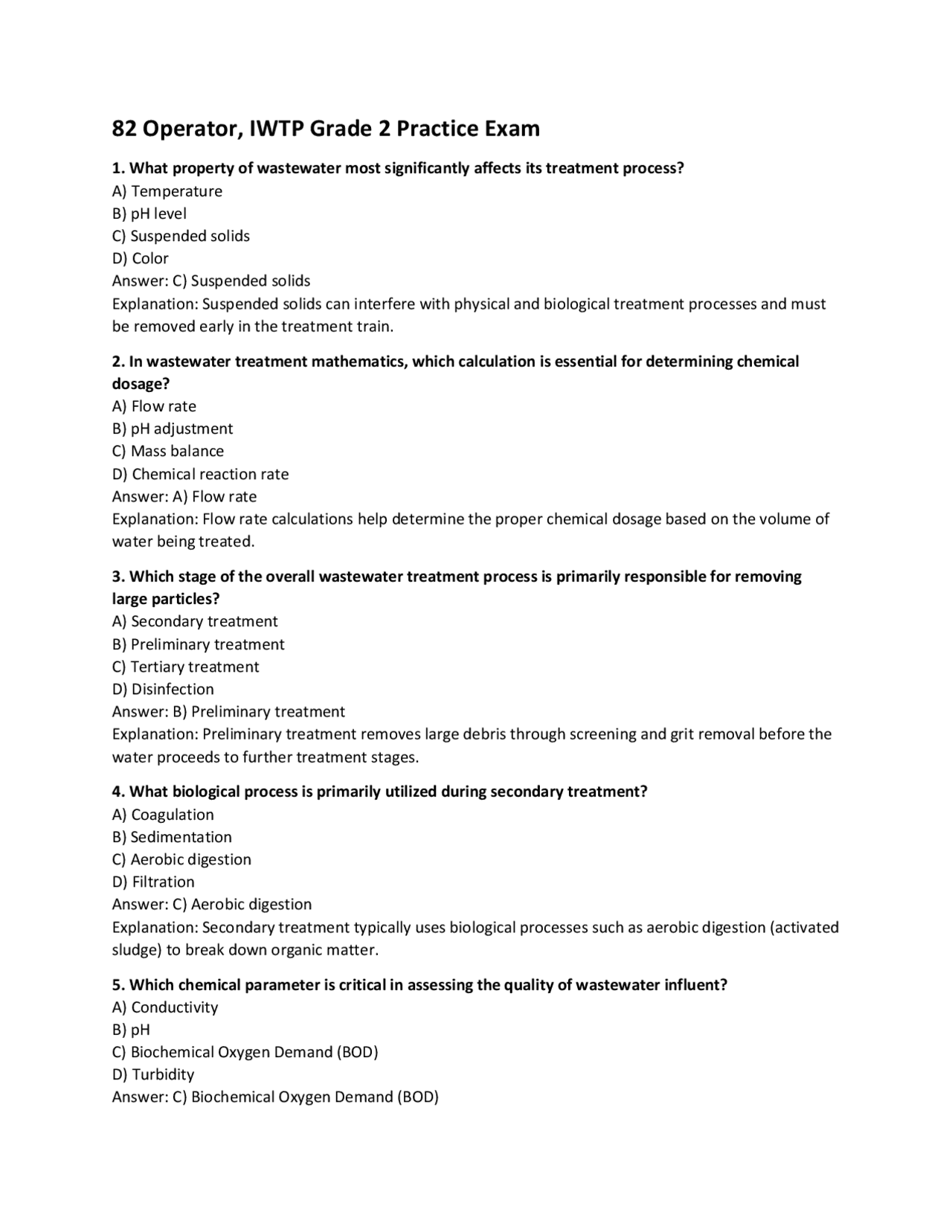 82 Operator, IWTP Grade 2 Exam | Exams Technology | Docsity