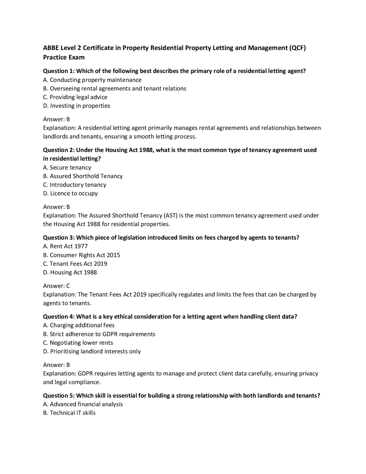ABBE Level 2 Certificate in Property Residential Property Letting and ...