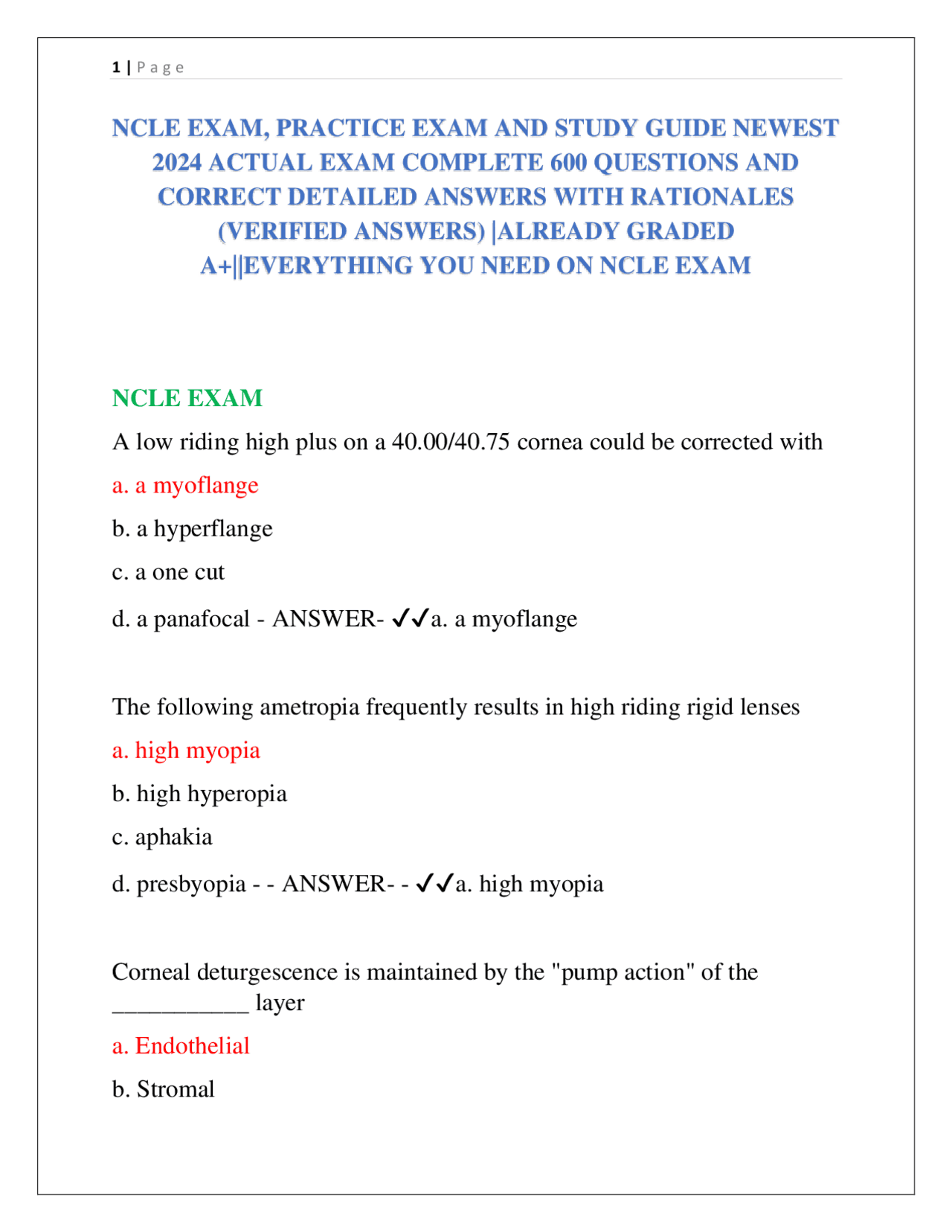 NCLE EXAM, PRACTICE EXAM AND STUDY GUIDE NEWEST 2024 ACTUAL EXAM ...