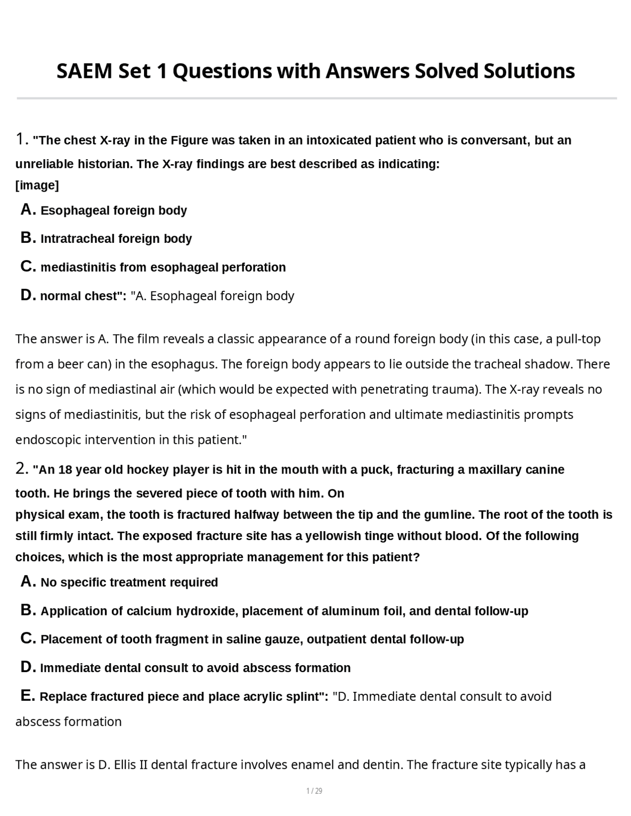 SAEM Set 1 Questions with Answers Solved Solutions | Exams Nursing ...