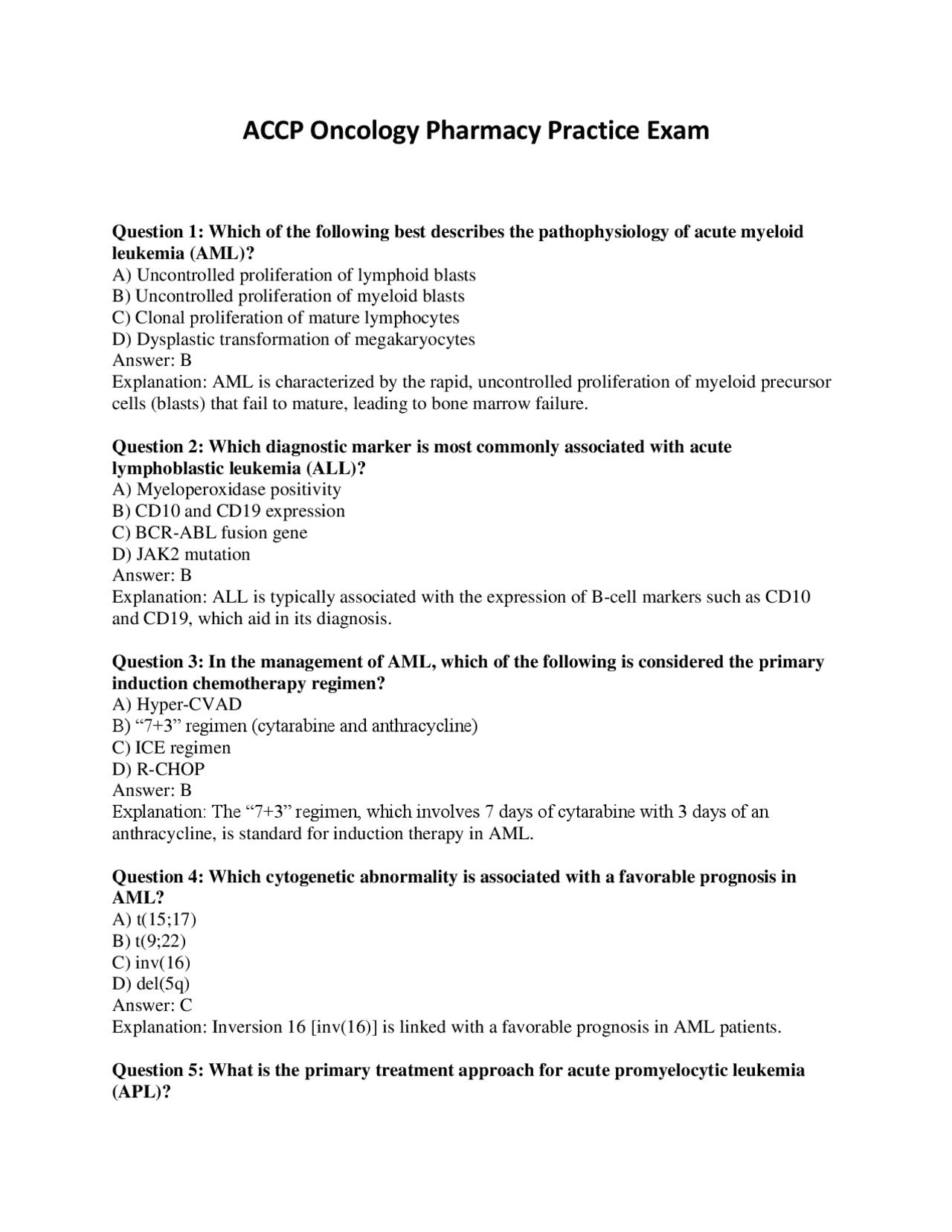 ACCP Oncology Pharmacy Exam | Exams Technology | Docsity