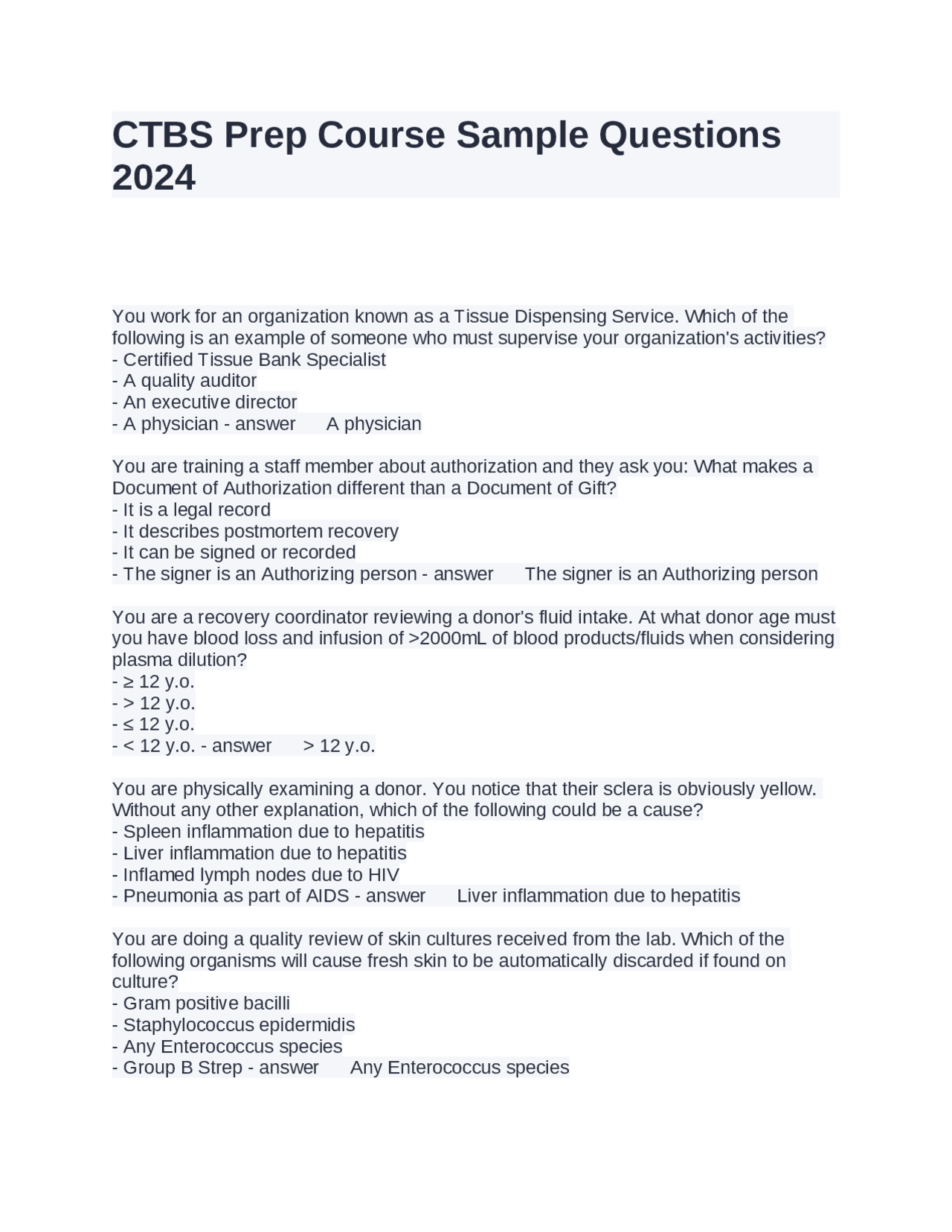 CTBS Prep Course Sample Questions 2024-2025 Questions with Solutions ...